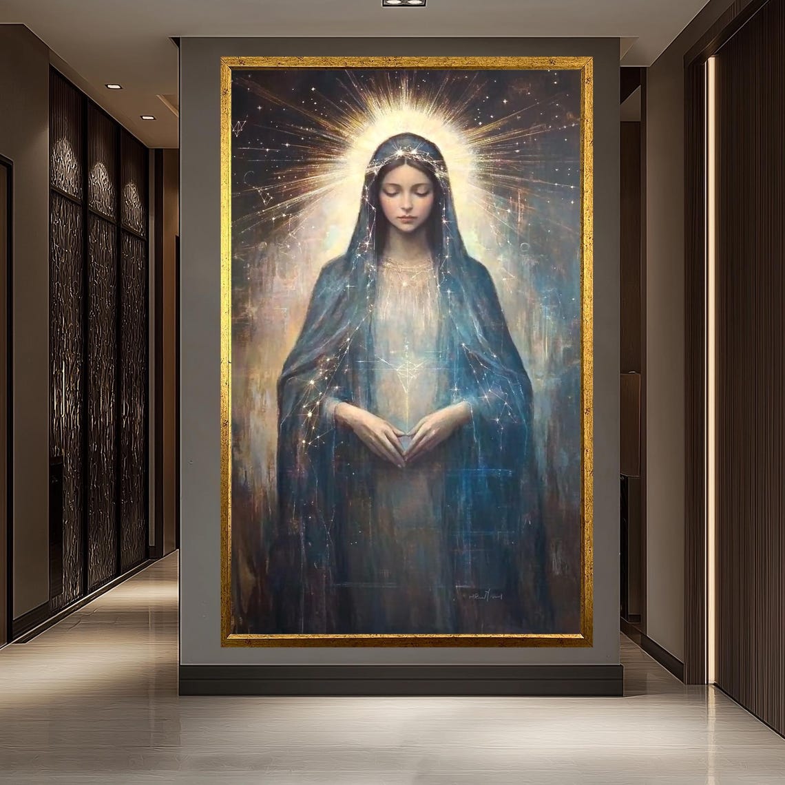 Mystical Virgin Mary Art Print – Cosmic Holy Mother Canvas – Spiritual ...