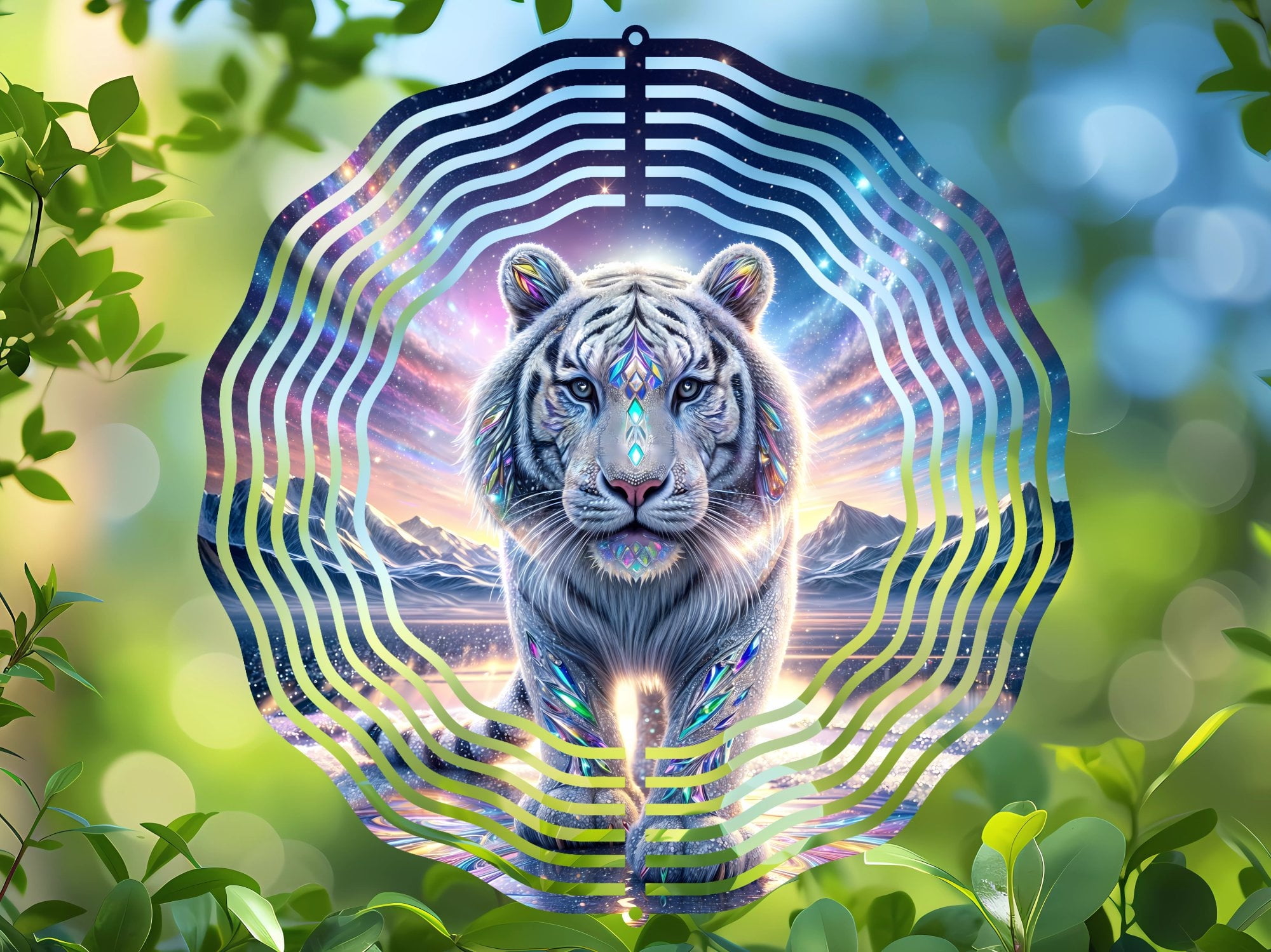 Mystical White Tiger 3D Wind Spinner Metal Kinetic Fantasy Garden Decor ...