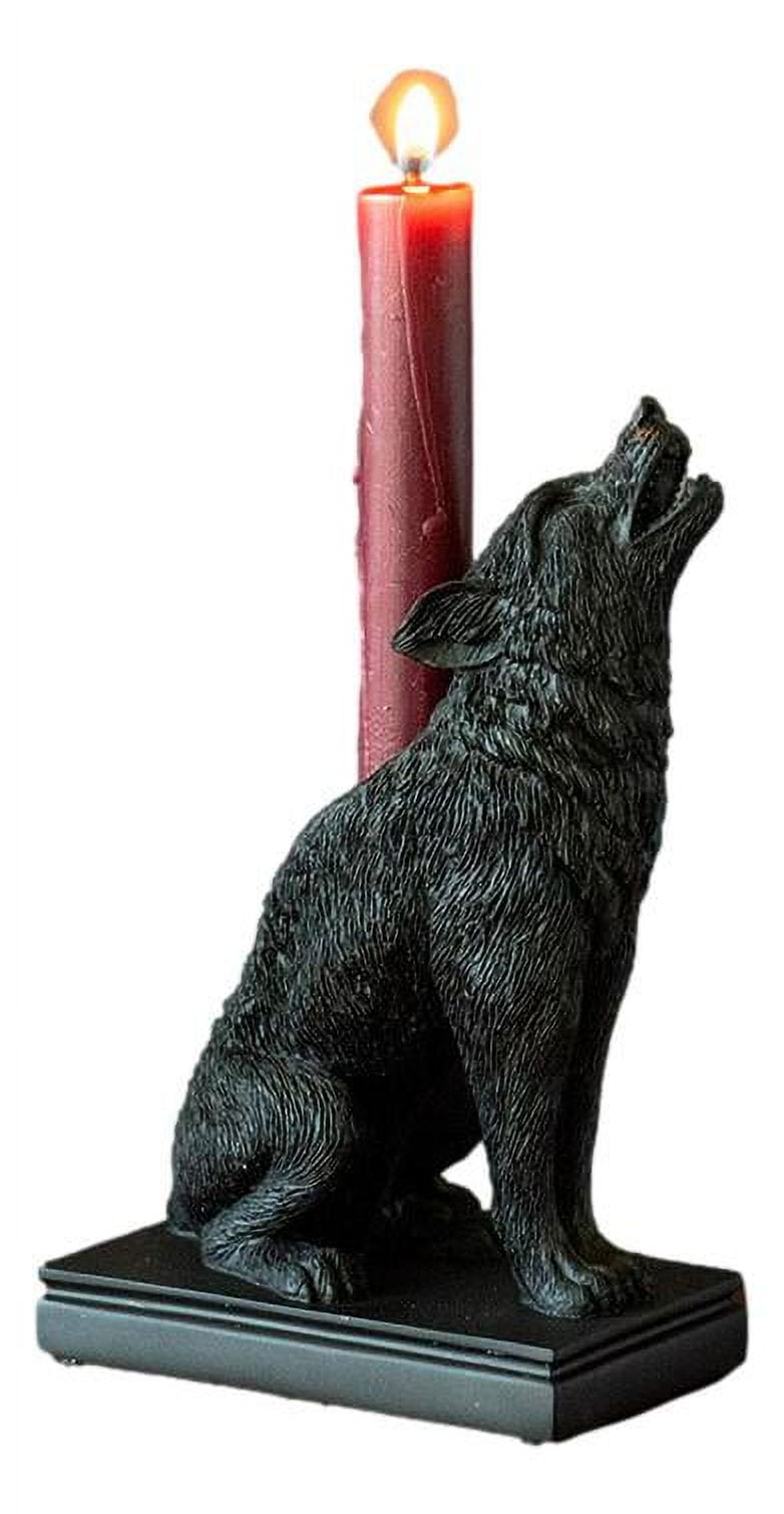 Mystical Wicca Gothic Alpha Gray Wolf Ulula Noctis Candlestick Holder ...