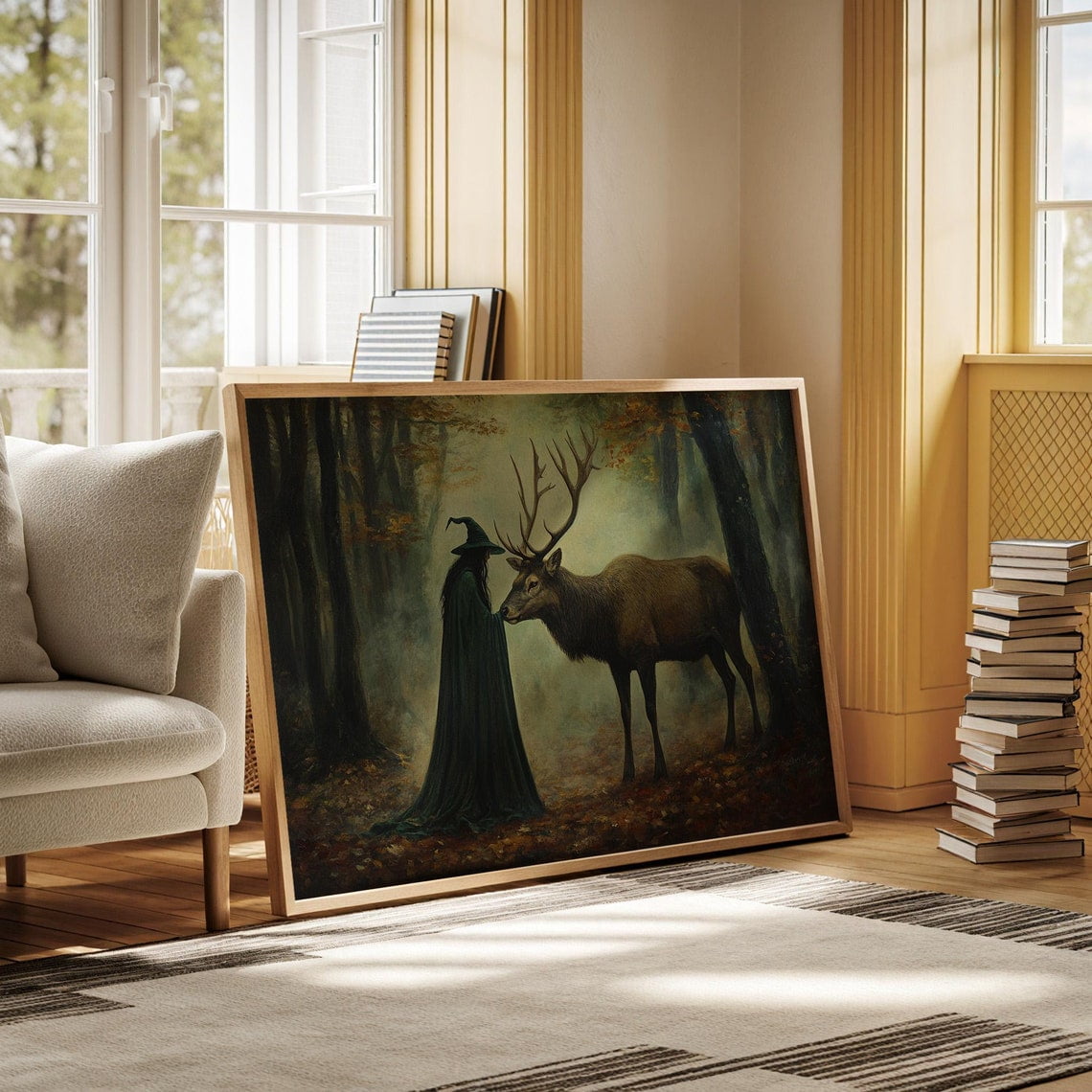 Mystical Witch And Stag In Enchanted Forest - Fantasy Woodland Wall Art ...