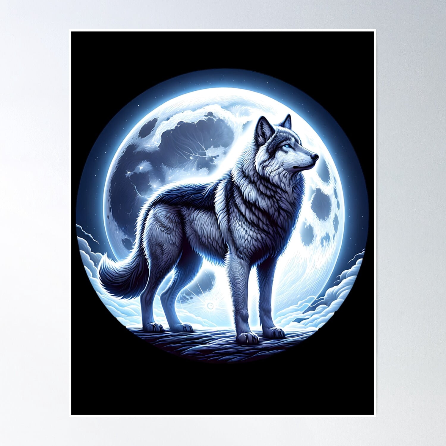 Mystical Wolf In The Full Moon Poster Wall Art, Modern Wall Decor, 8x12 ...