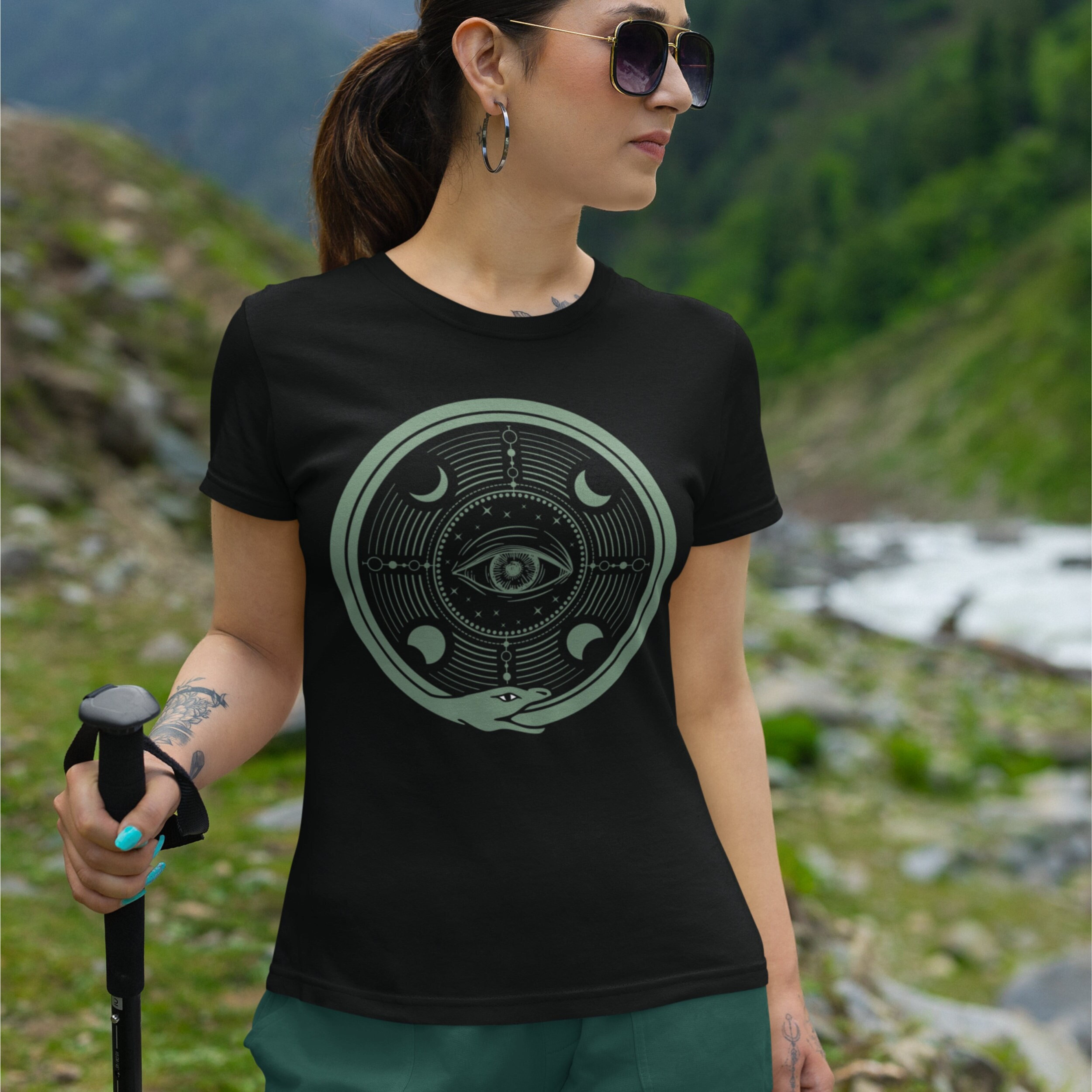 Mystical unisex t-shirt, esoteric snake, moons and spiritual eye design ...