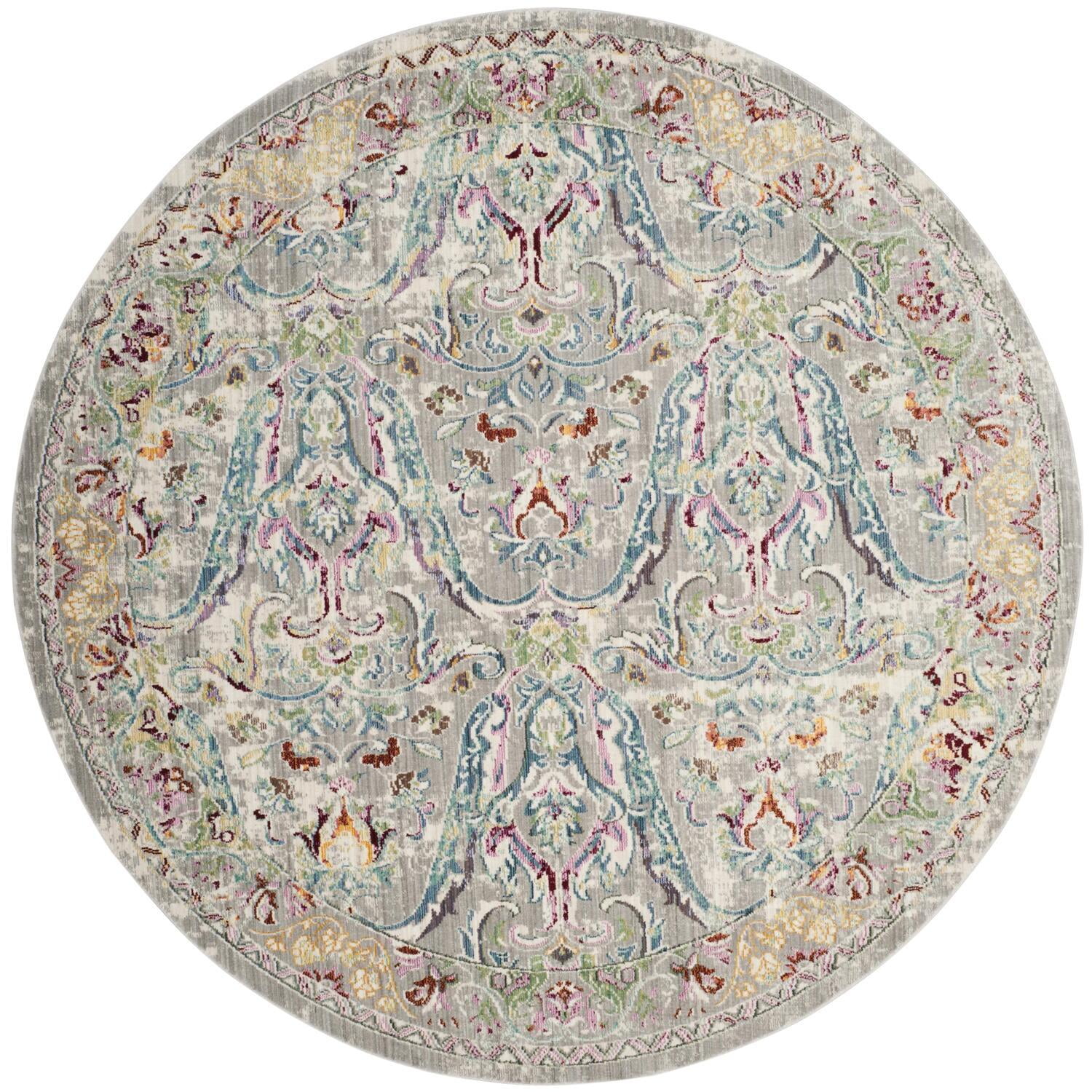 Mystique Grey/Multi Round Rug-Color:Grey/Light Blue,Shape:Round,Size:6 ...