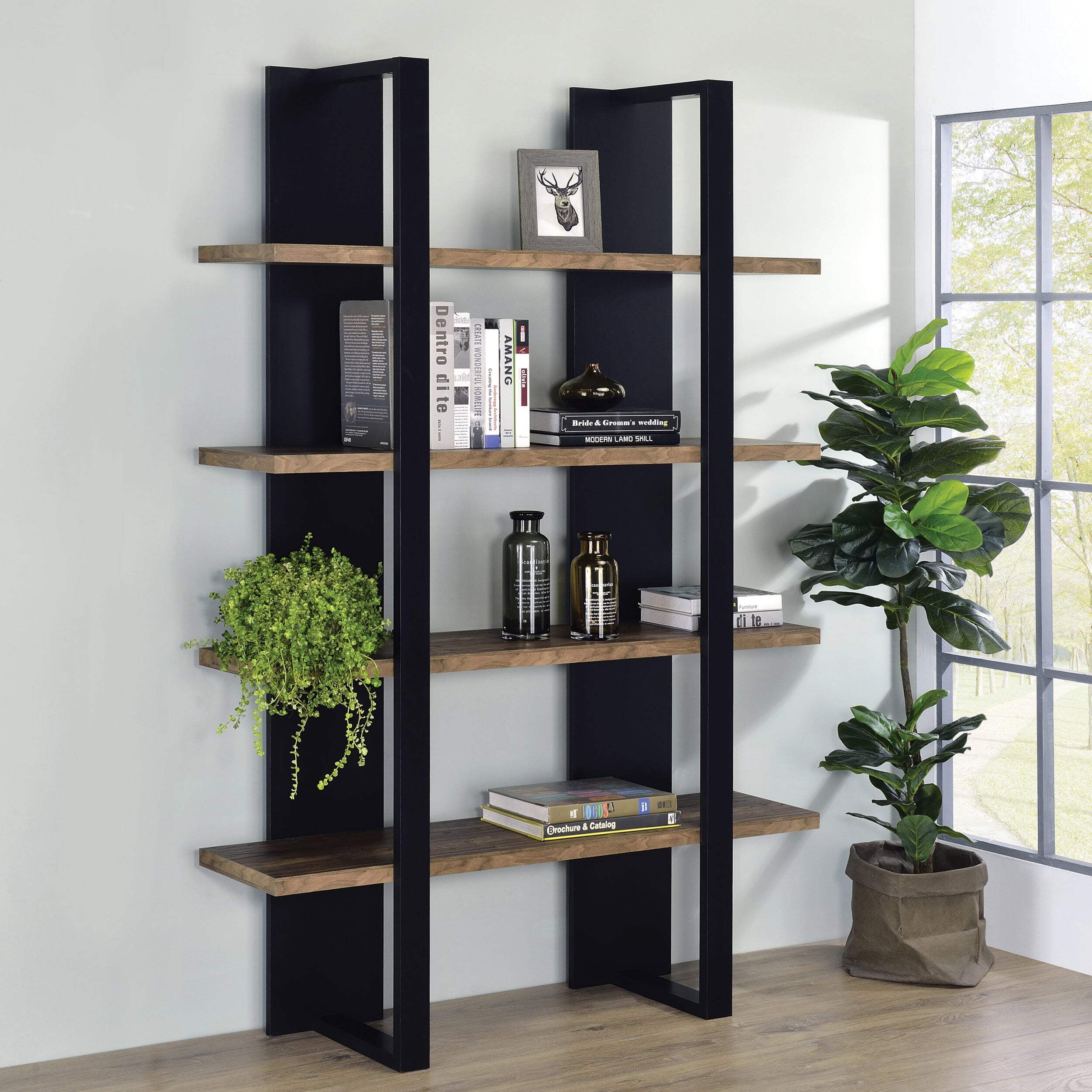 Mystrene Black And Walnut 4 Shelf Bookcase 4 Black Etagere Vertical ...