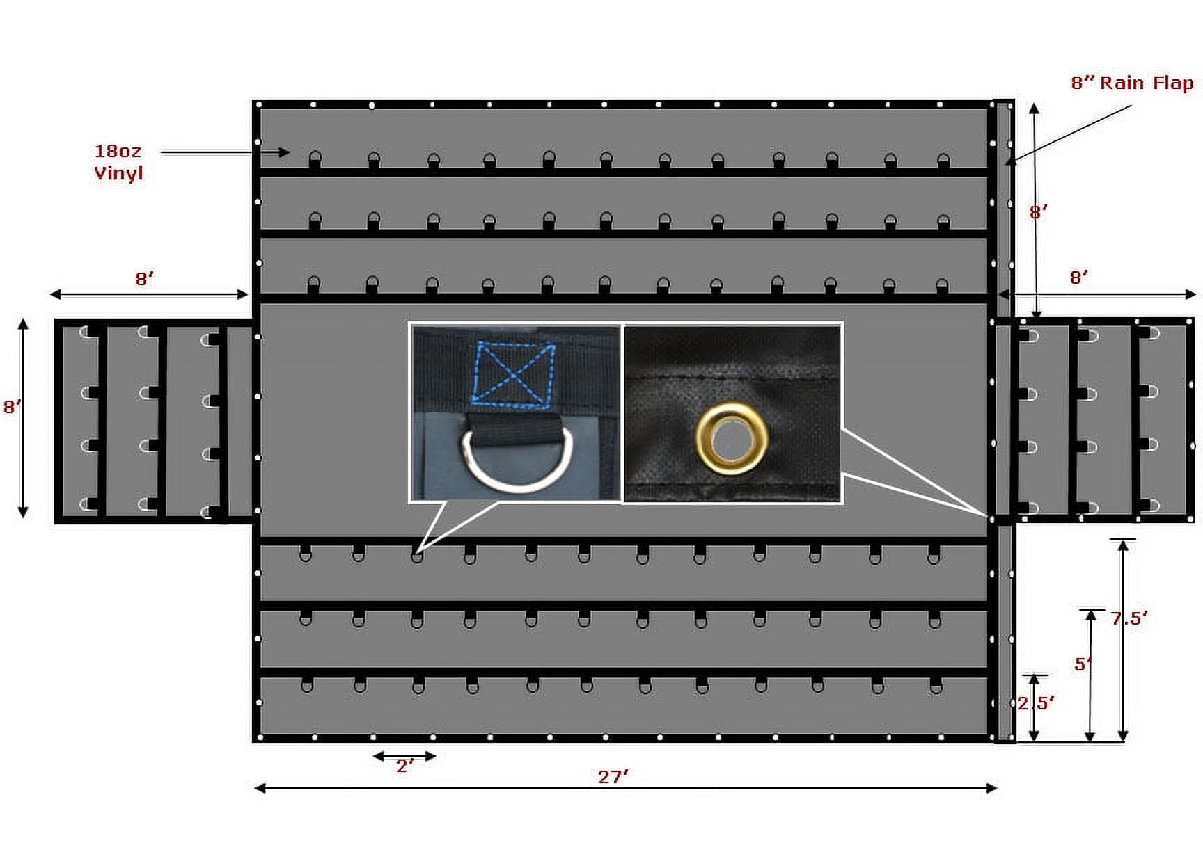 Mytee Products 24x27 (8' Drop) Lumber Tarp Truck Trailer Flatbed 18oz ...