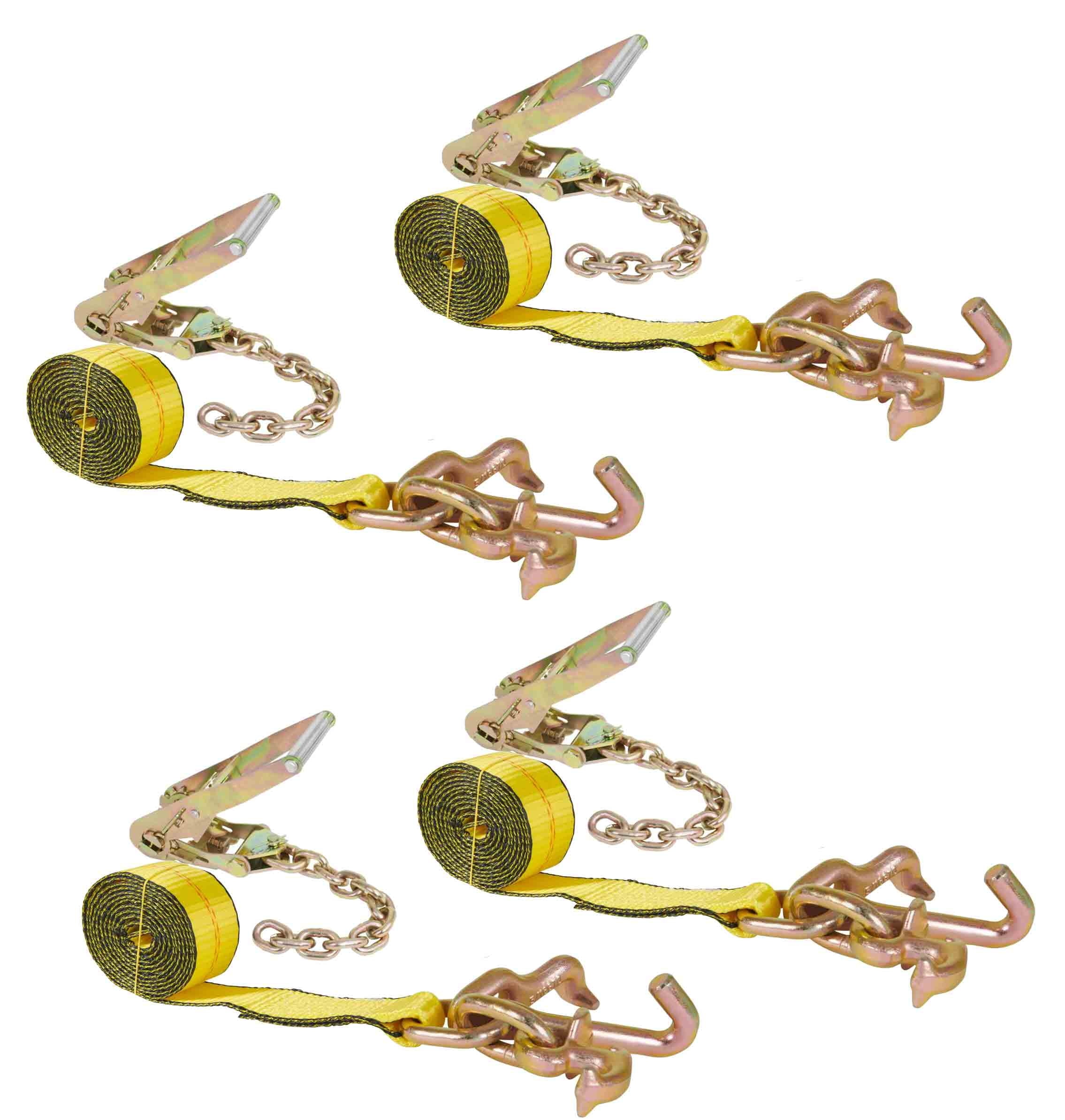 Mytee Products (4 Pack) 2" x 8' Car Tie Down Chain Ratchet Straps with ...