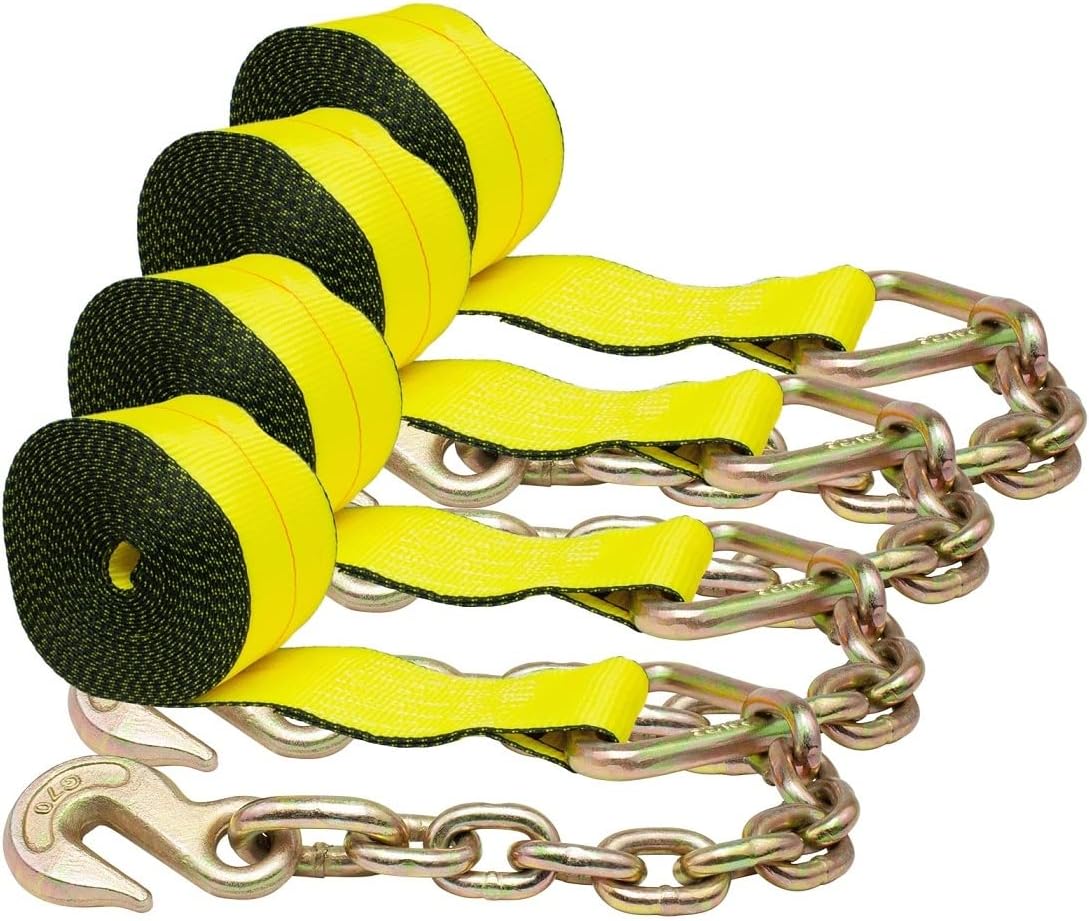 Mytee Products 4 Pack 4" x 40' Heavy Duty Winch Straps with Chain ...