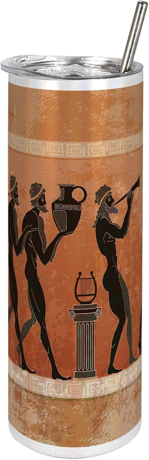 Myth 20 Oz Skinny Tumbler, Grunge Design Image of Greek Warriors Scene ...