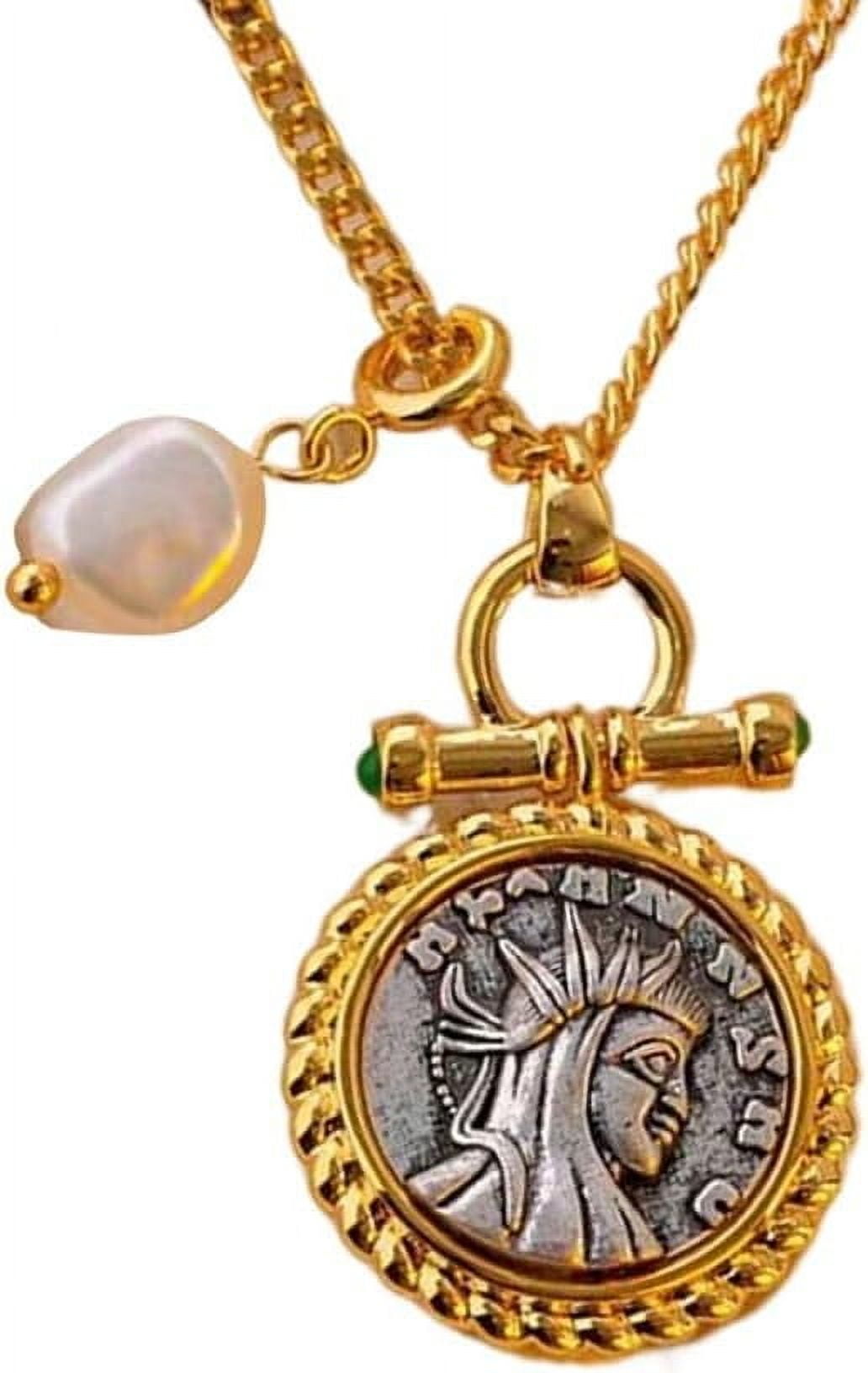 Myth Queen Coin Medallion Necklace,Medal Coin Pearl Statement Necklace ...
