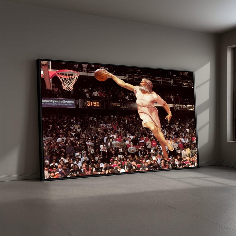 Mythical Basketball Dunk Canvas, Greek God Art, Sport Action Wall Decor ...