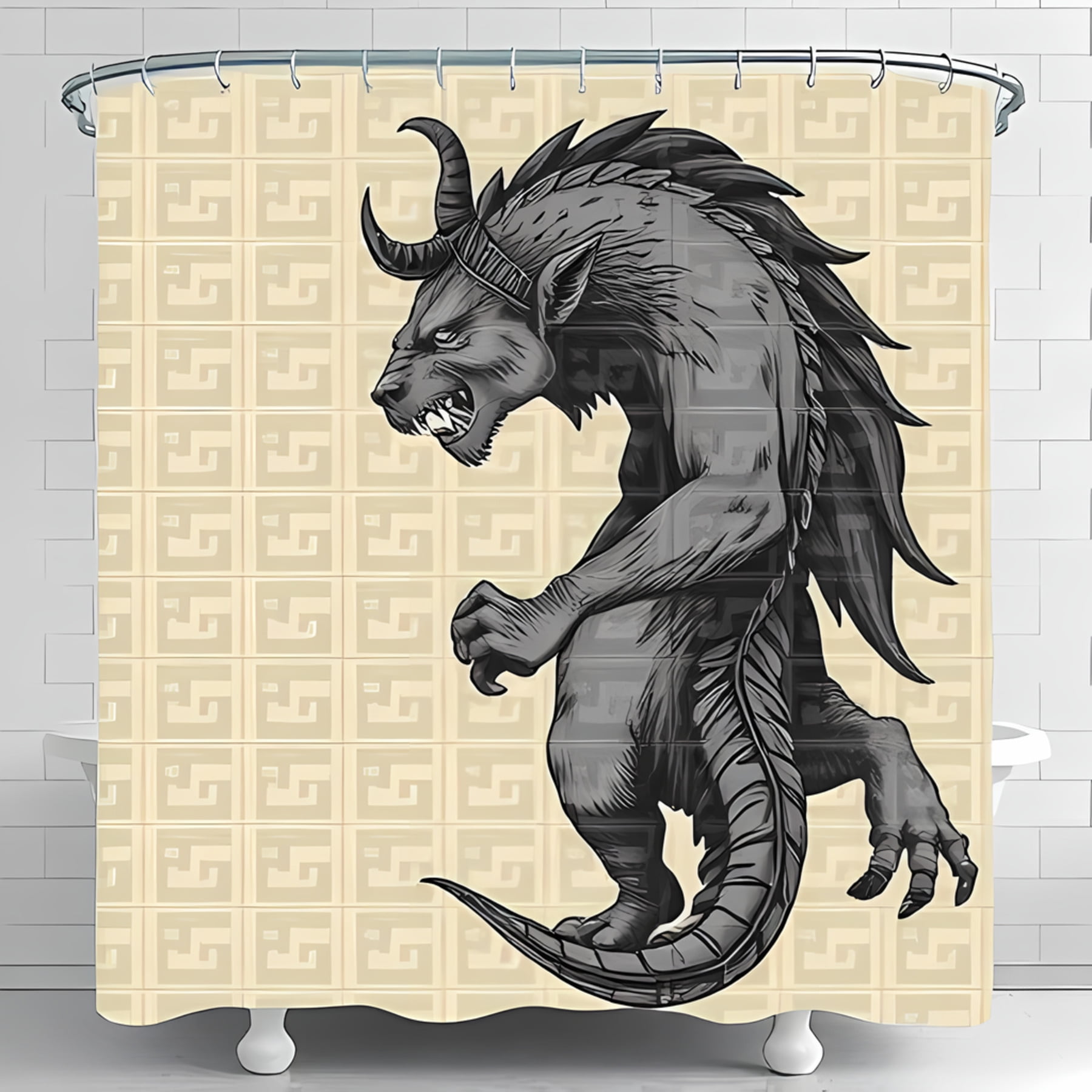 Mythical Creature Shower Curtain - Fierce Anthropomorphic Design with ...