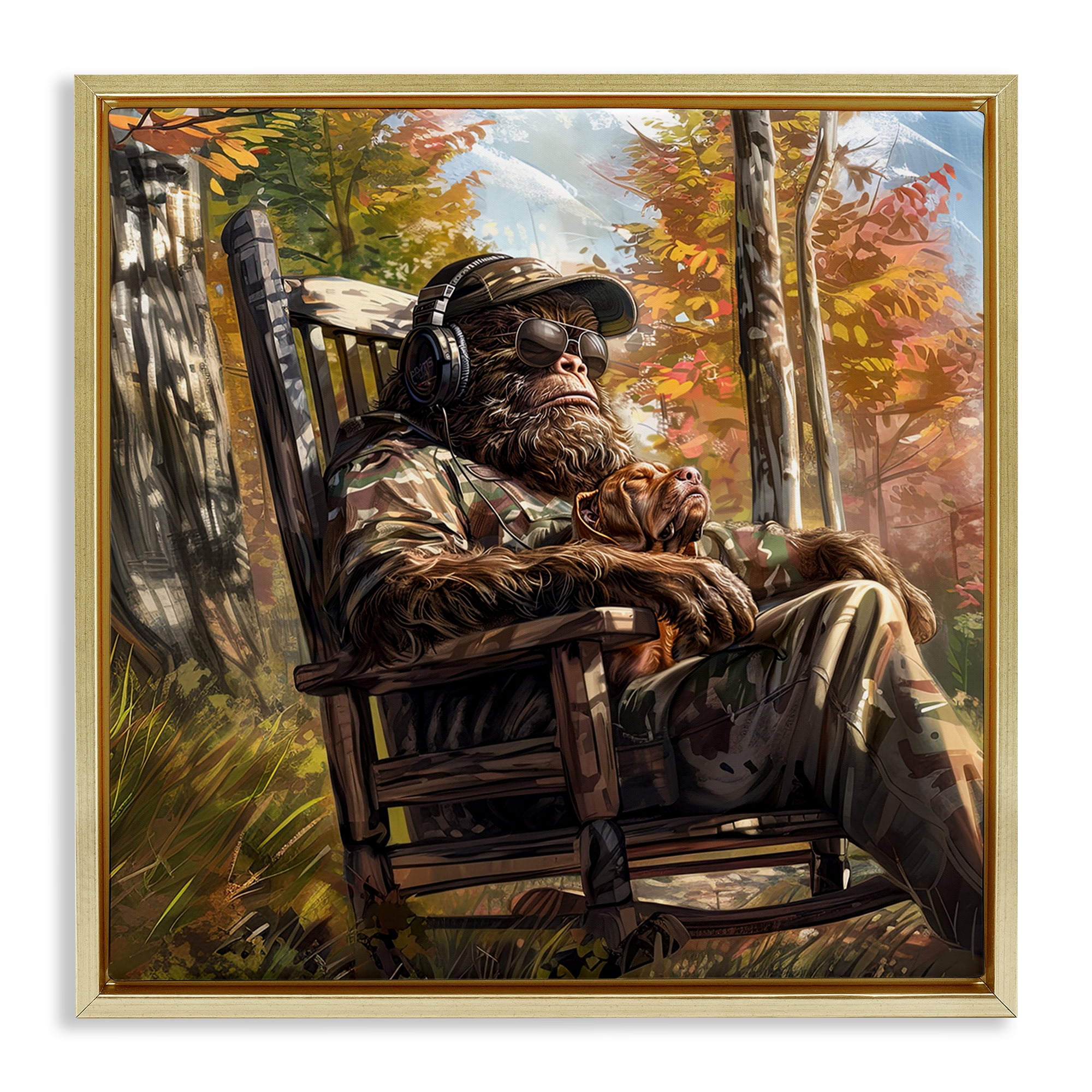 Mythical Creature with Headphones Gold Framed Floater Canvas Wall Art ...