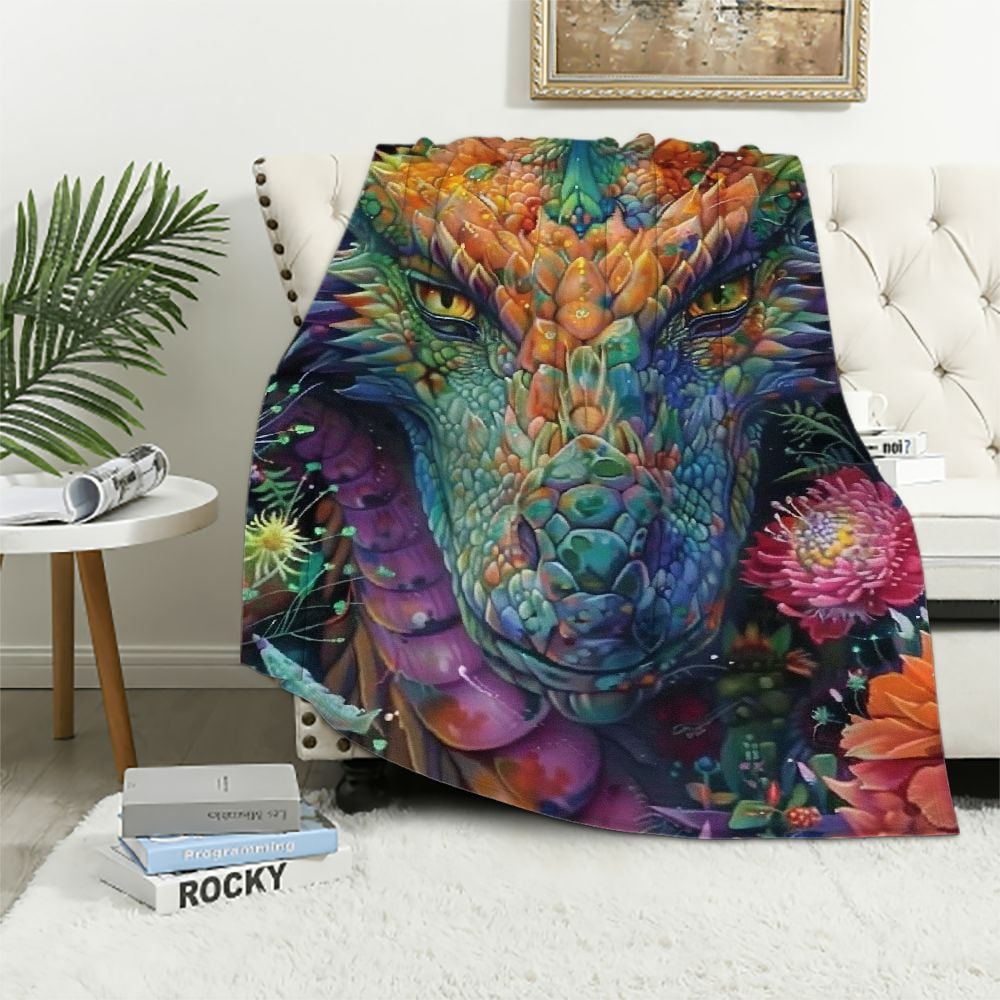 Mythical Dragon Art Blanket Colorful Print for Bed Sofa Couch Camping ...