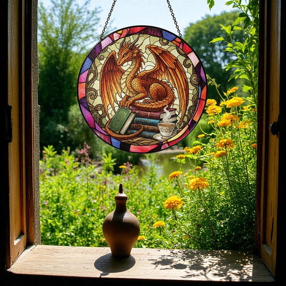 Mythical Dragon Glass Suncatcher, Fantasy Window Hanging Boho Gothic, 7 ...