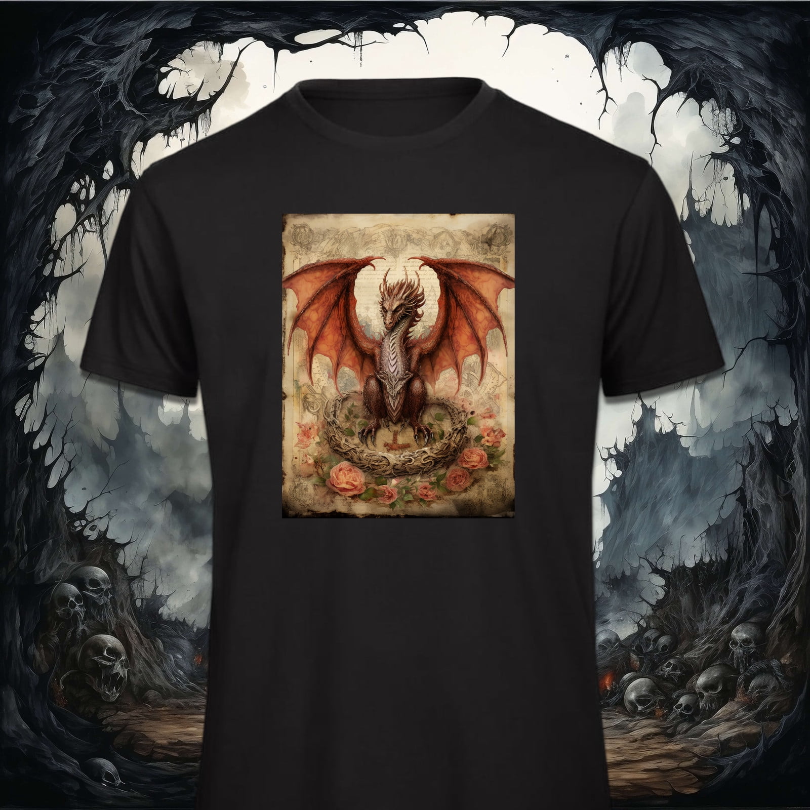 Mythical Dragon Graphic Tee - Medieval Art - 100% Cotton - Walmart.com
