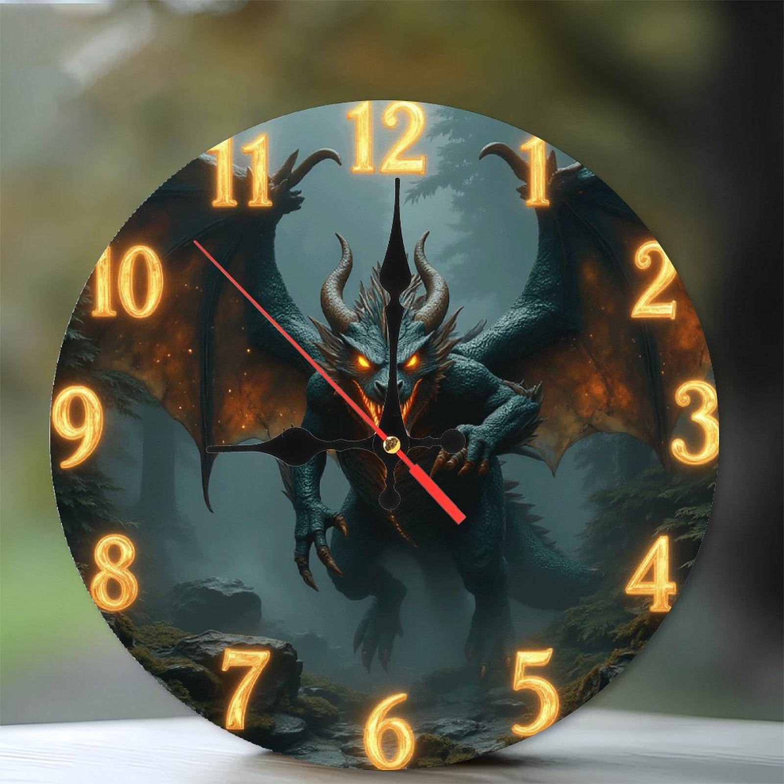 Mythical Dragon Wall Clock Decoration 10-Inch Silent Wooden Wall Clock ...