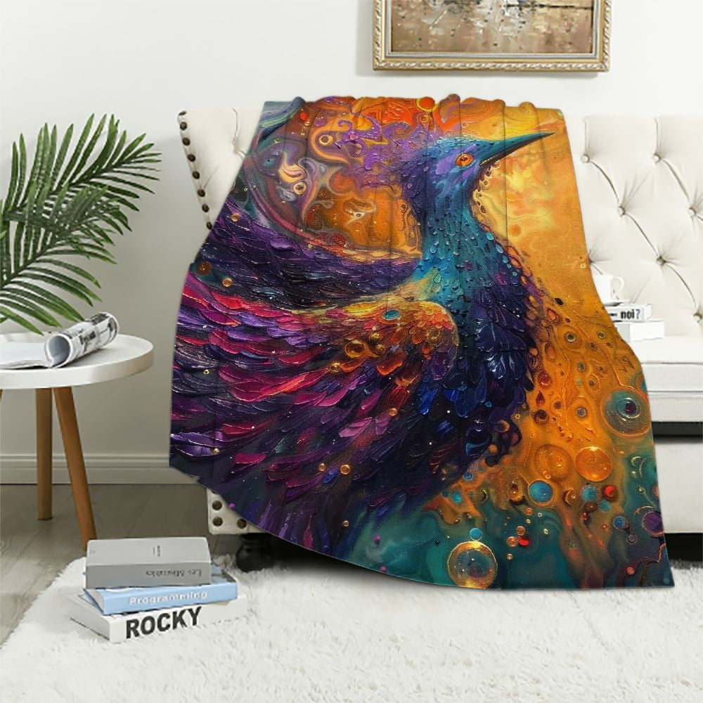 Mythical Phoenix Art Design Blanket Colorful Print for Bed Sofa Couch ...
