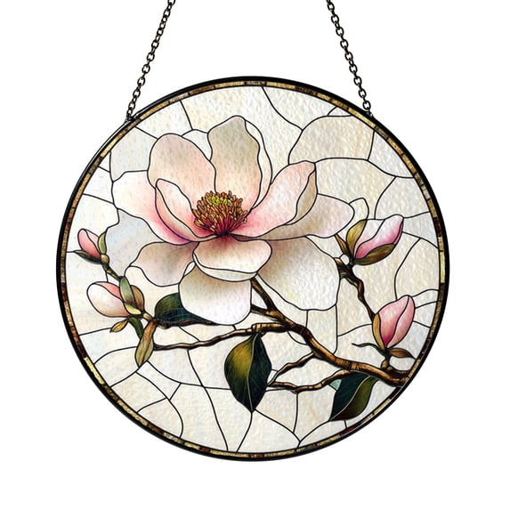 Mythical Pink Magnolia Stained Glass Style Suncatcher – Round Window ...