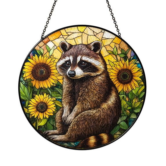 Mythical Raccoon Sunflower Faux Stained Glass Style Suncatcher ...
