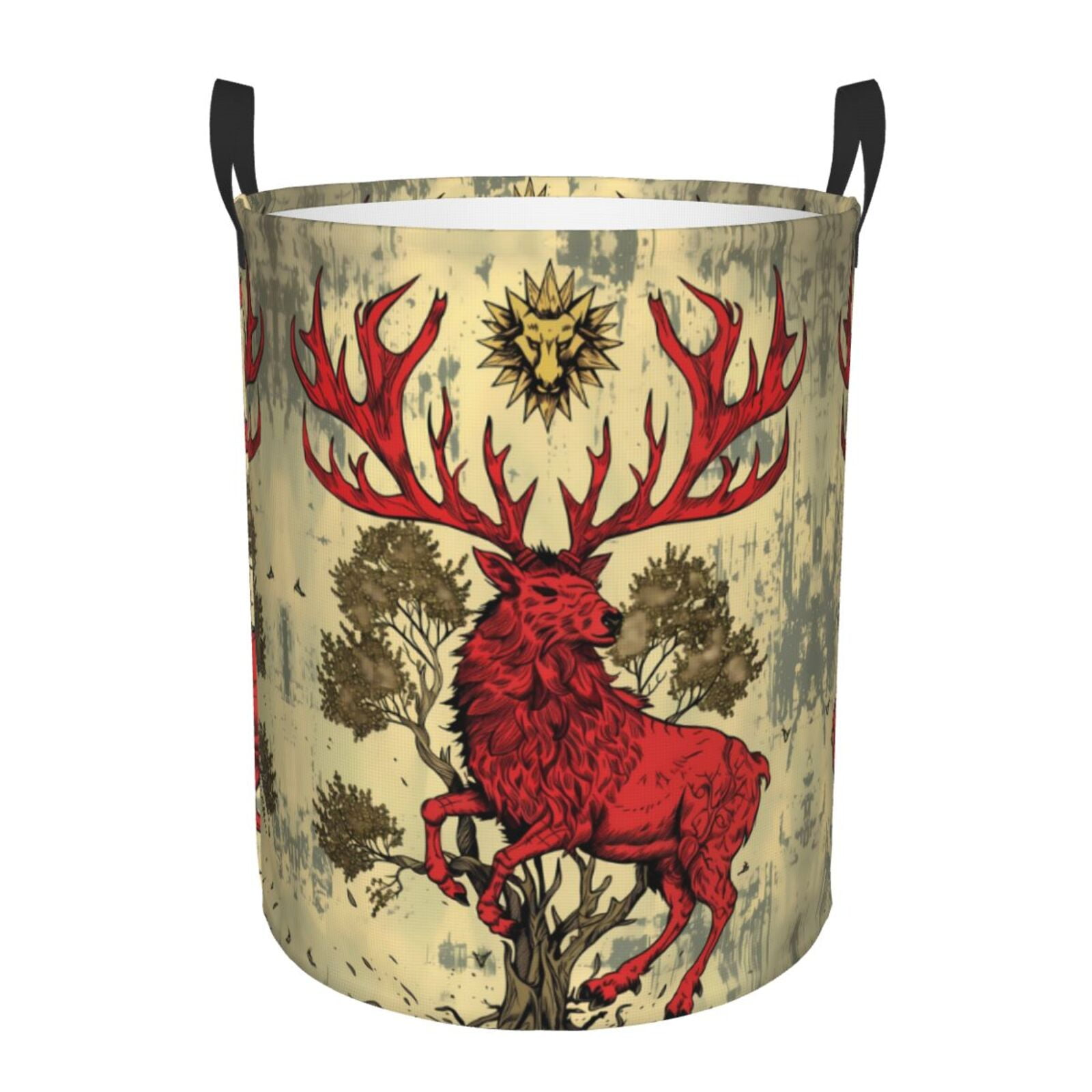 Mythical Red Stag Illustration Laundry Basket with Handles ...