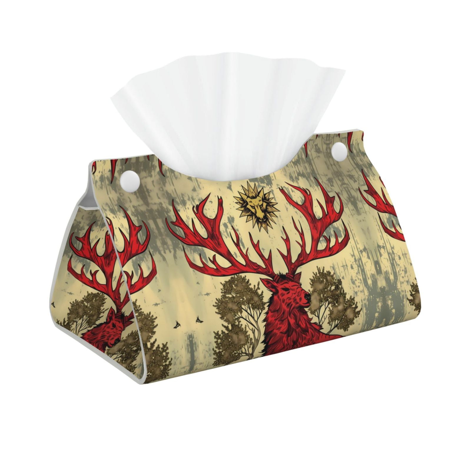 Mythical Red Stag Illustration Leather Tissue Box Cover - Long PVC ...