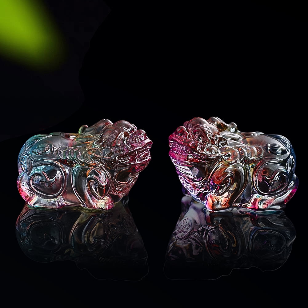 Mythical Wild Animal Figurine Crystal Glass Feng Shui Lucky Pixiu Statues Paperweight Brave ...