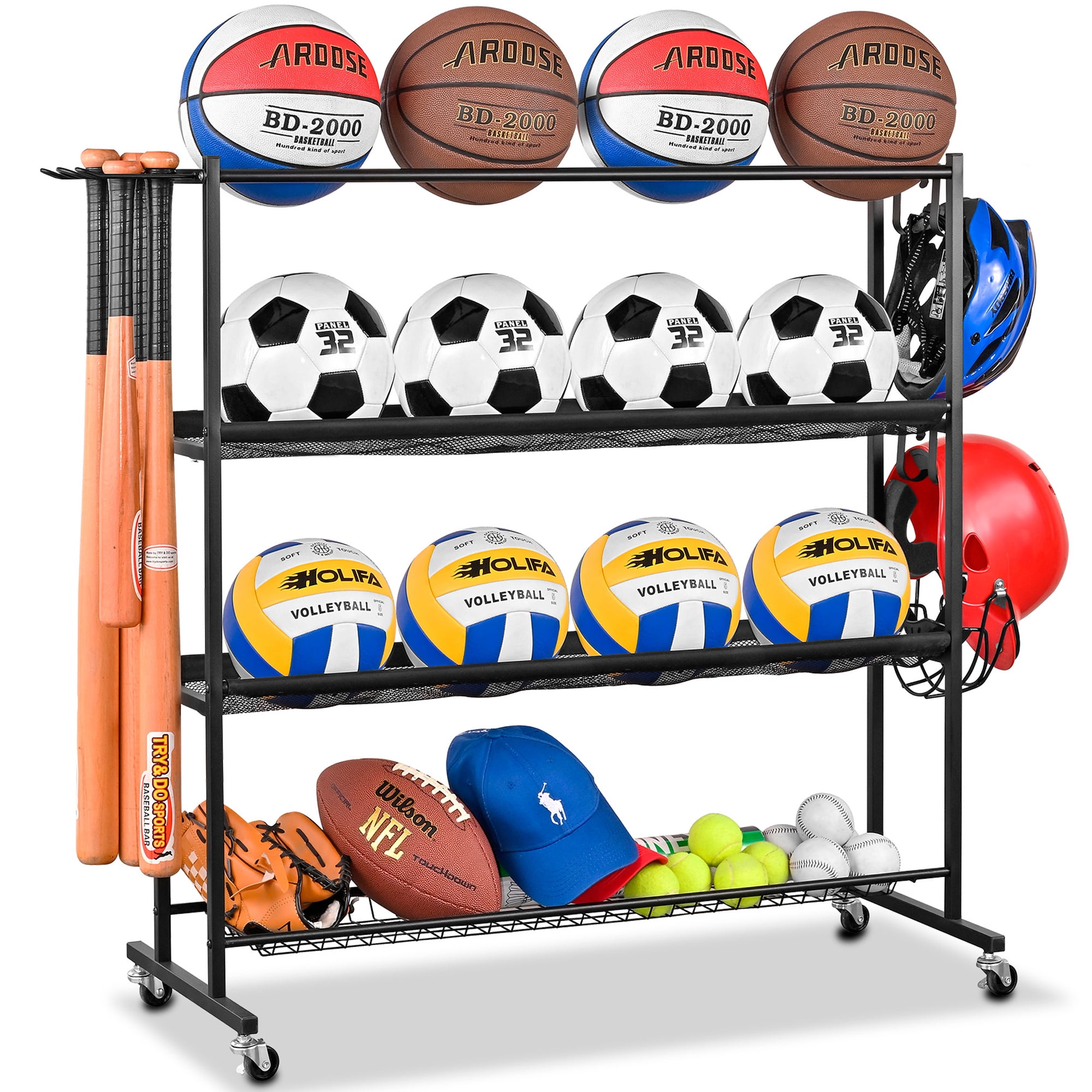 Mythinglogic Ball Rack, Basketball Rack with Wheels, Ball Storage Rack ...
