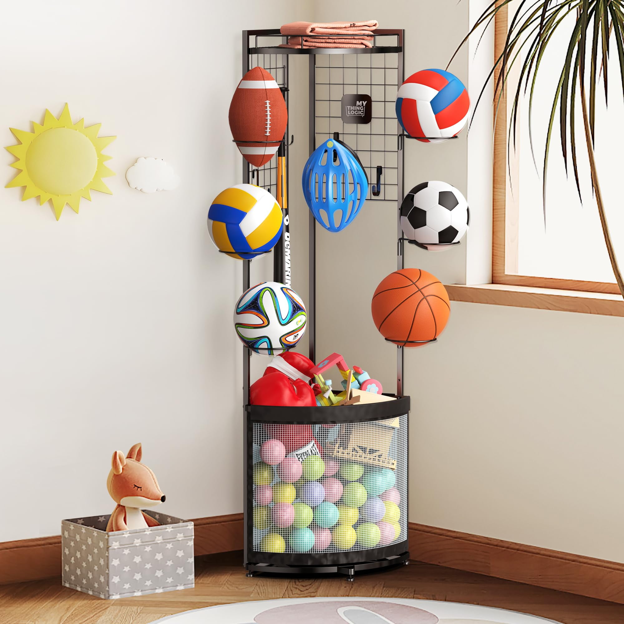Mythinglogic Corner Ball Storage Rack, Garage Sports Equipment ...