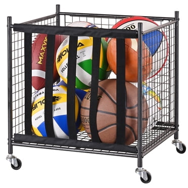 SKYSHALO Rolling Sports Ball Storage Cart with Lockable wheels Garages ...