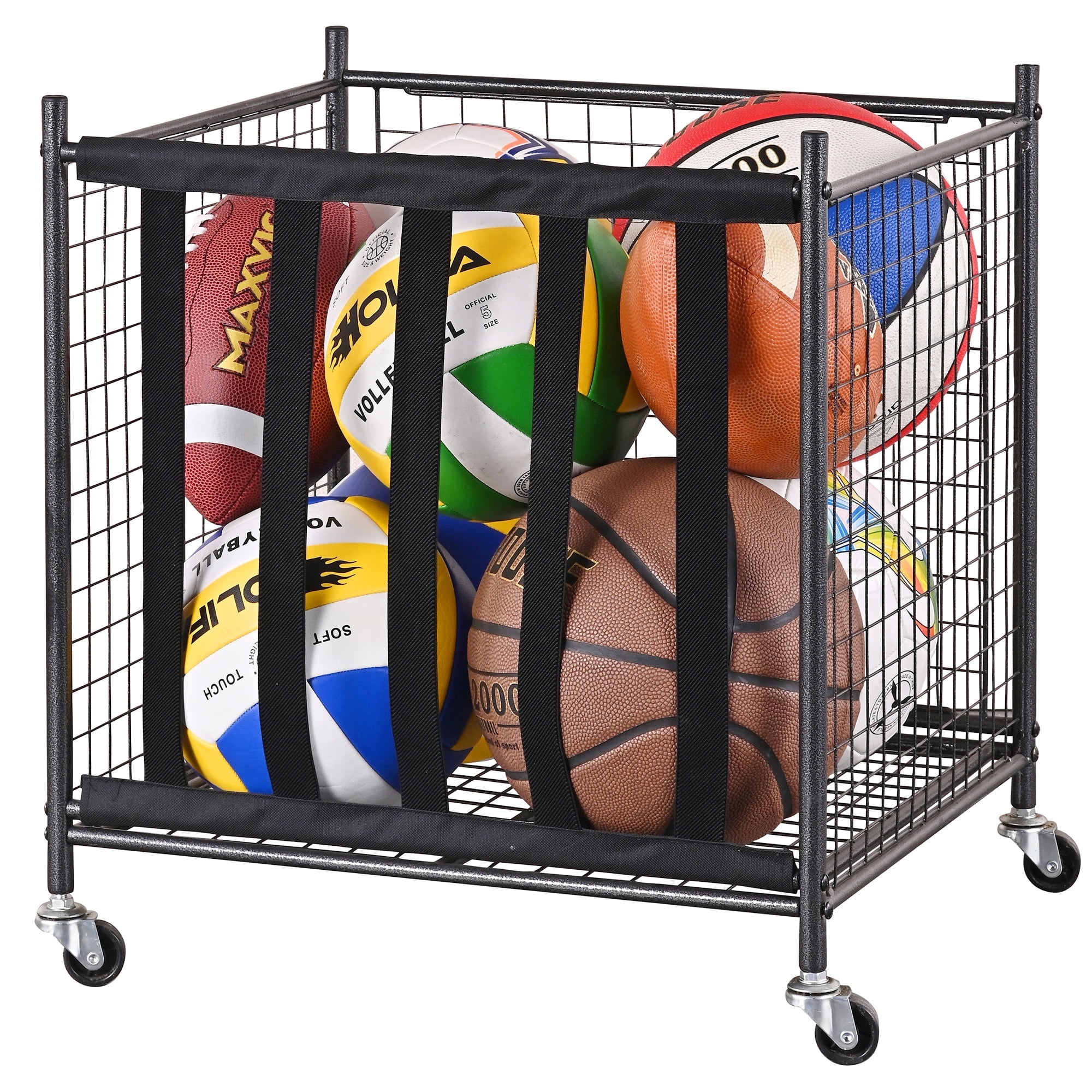 Mythinglogic Sports Equipment Ball Storage Rack - Lockable, Rolling ...