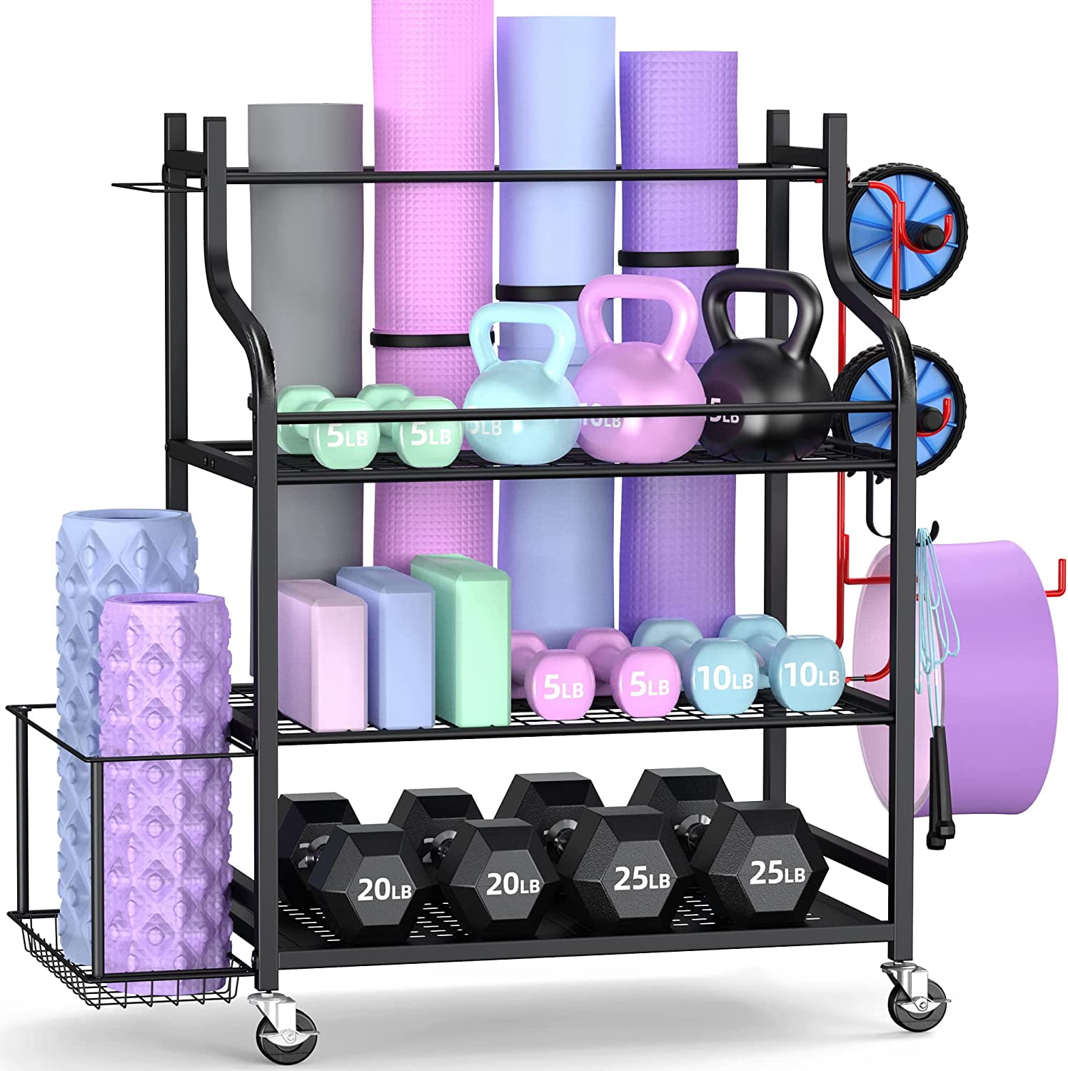 Mythinglogic Yoga Mat Storage Racks,Home Gym Storage Rack for Dumbbells Kettlebells Foam Roller ...