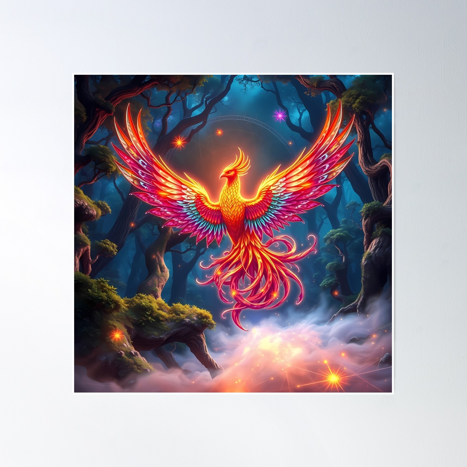 Mythological Phoenix Bird In A Strange Forest Poster Wall Art, Modern ...