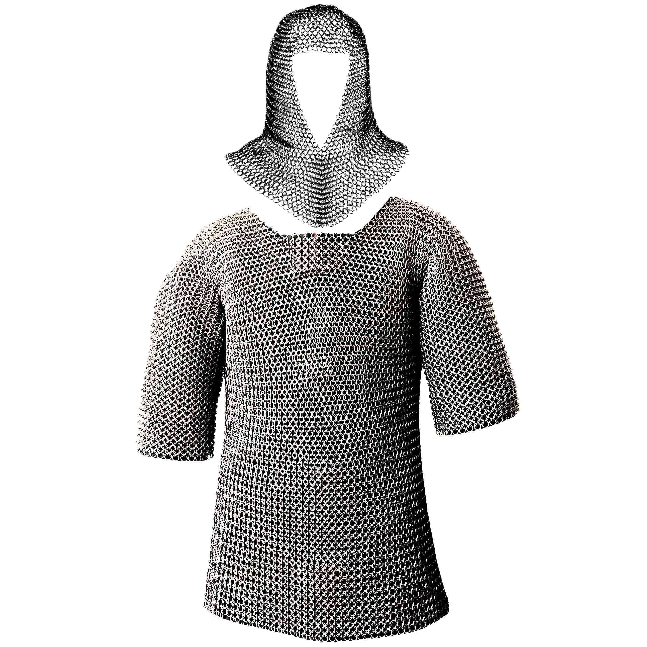 Mythrojan Chainmail Shirt with Coif – Zinc Plated Medieval Knight Armor ...