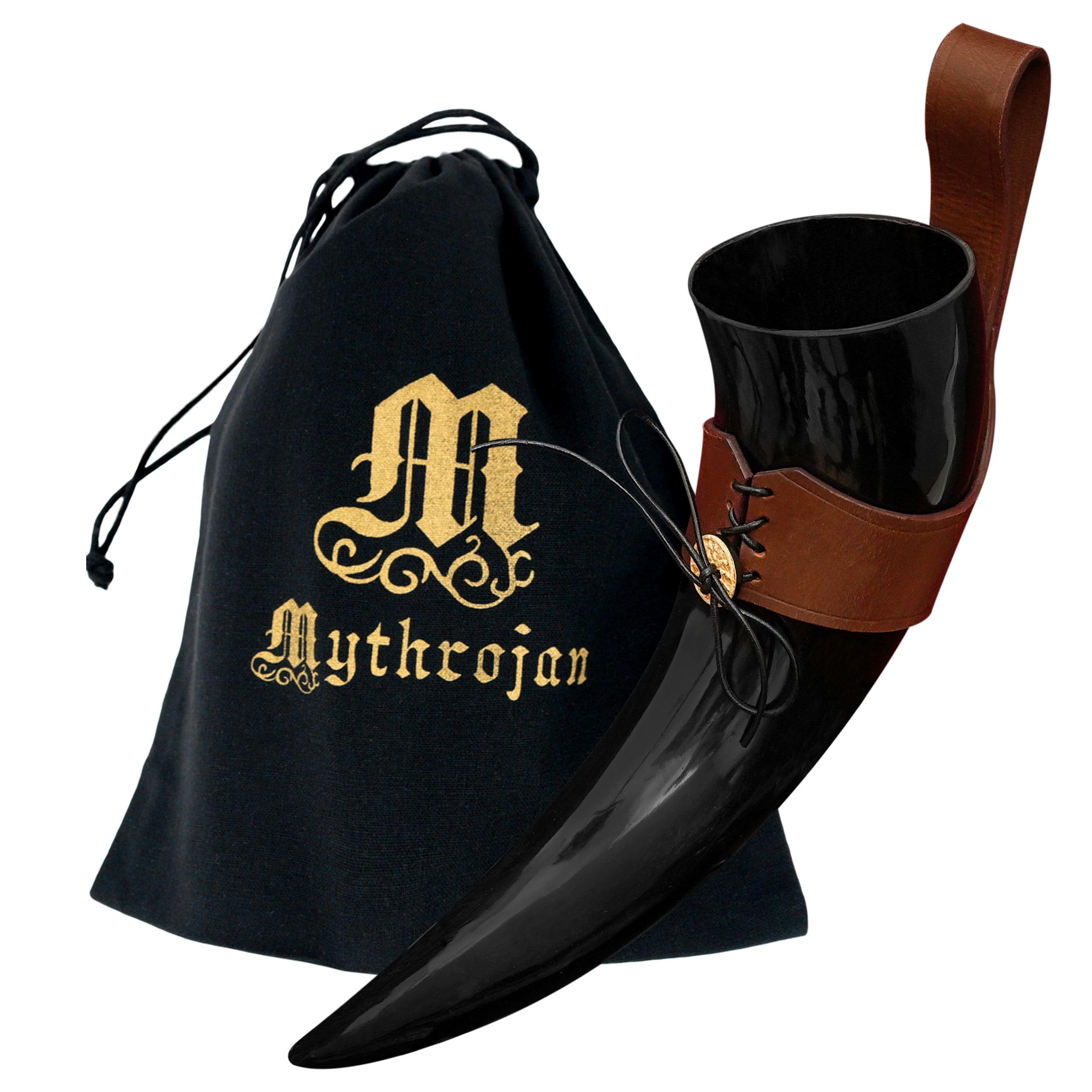 Mythrojan Drinking Horn with Leather Holder Authentic Medieval Inspired ...