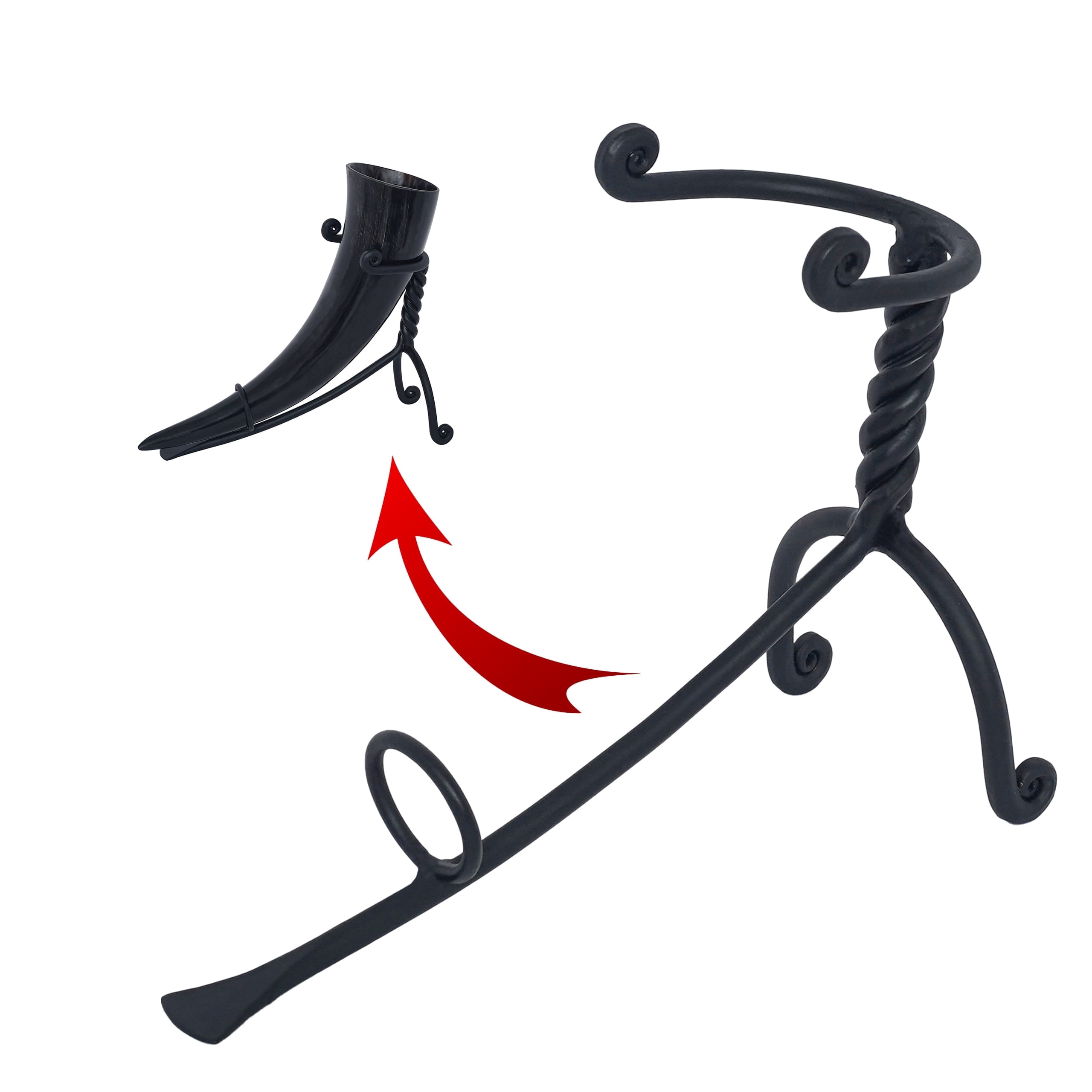 Mythrojan Twisted Iron Ale Mead Horn Stand with Durable 1-Tier Medieval ...