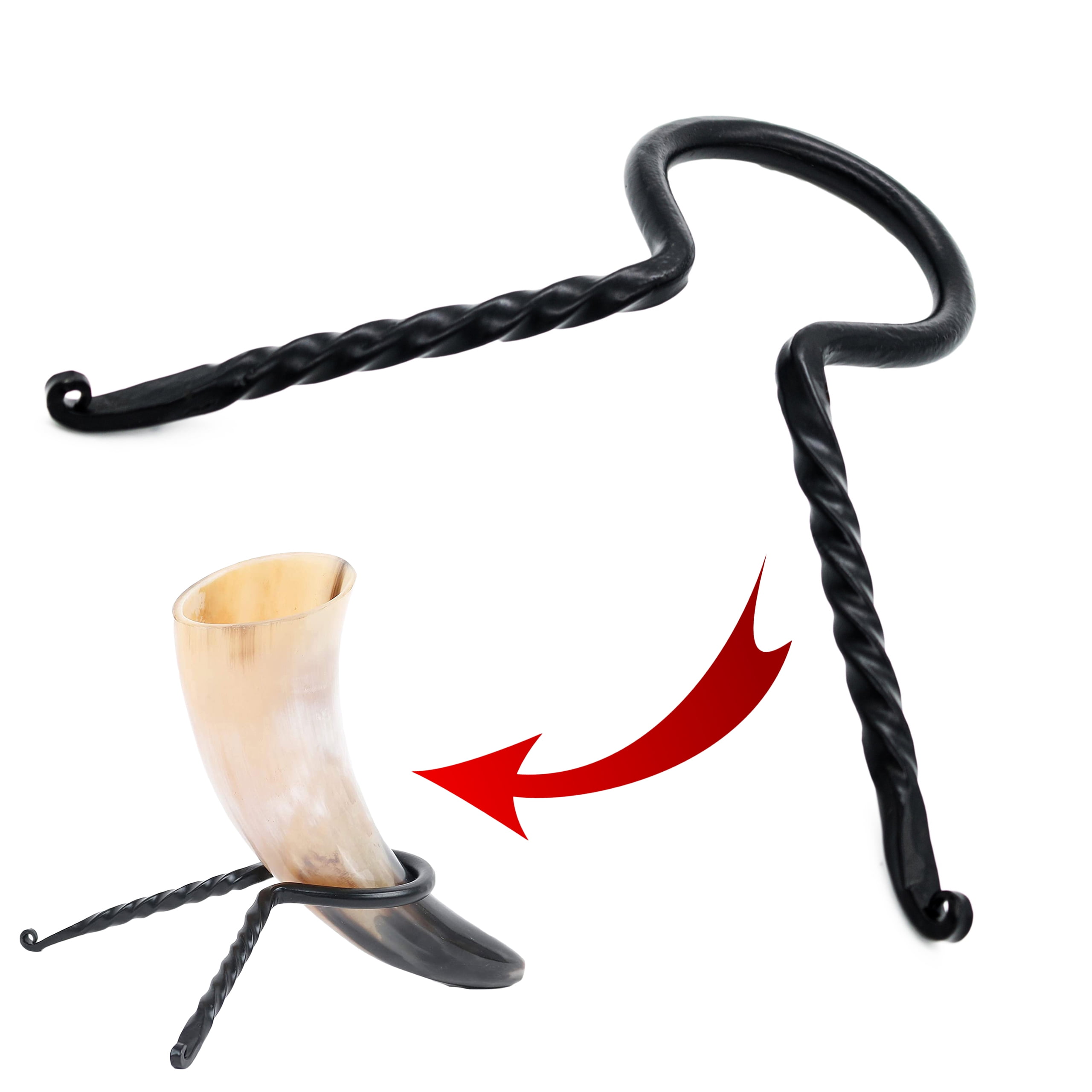 Mythrojan Hand Forged Drinking Ale Horn Rack Twisted Iron Ale Mead Horn ...