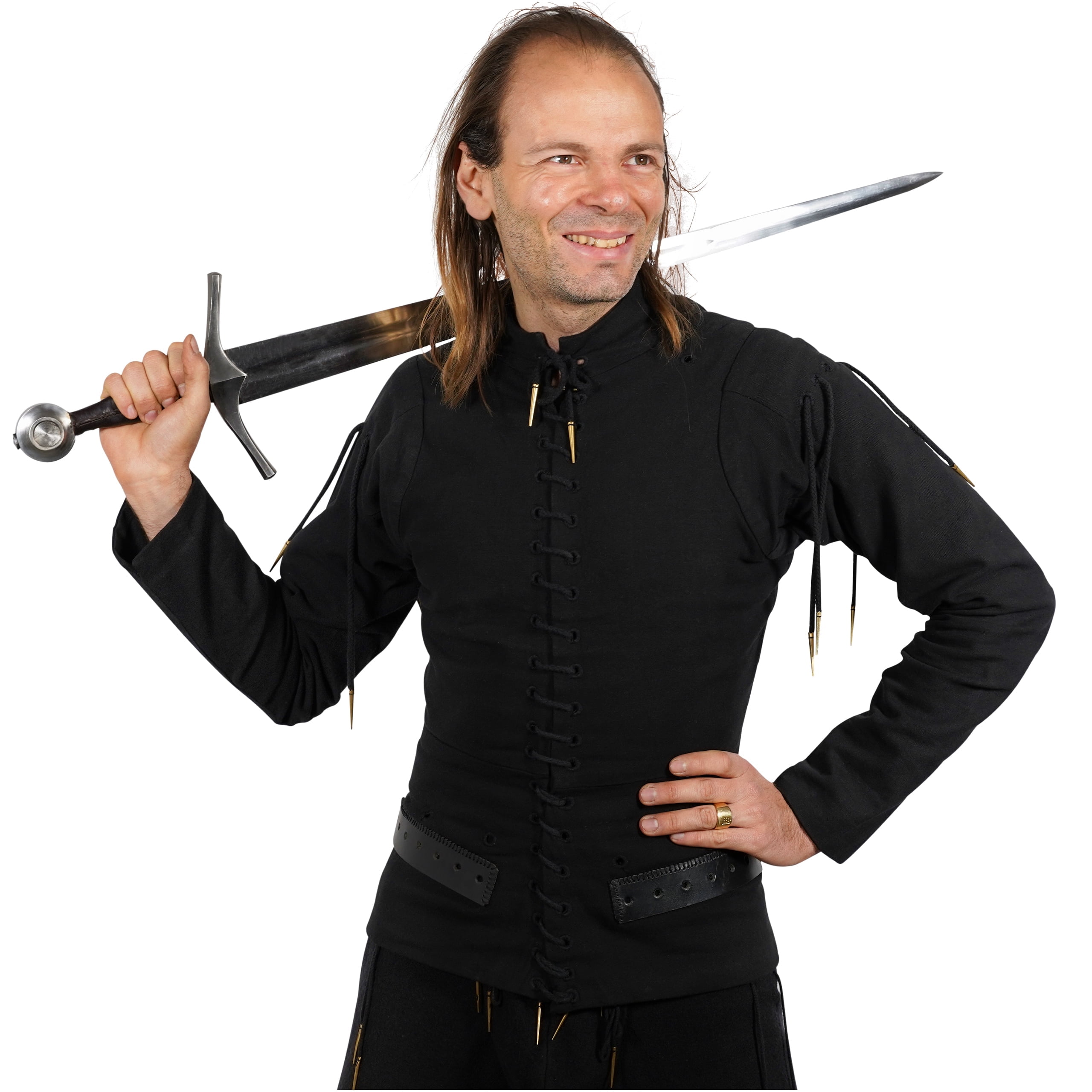 Mythrojan Medieval Gambeson XXL Black Cotton Padded Arming Doublet with ...