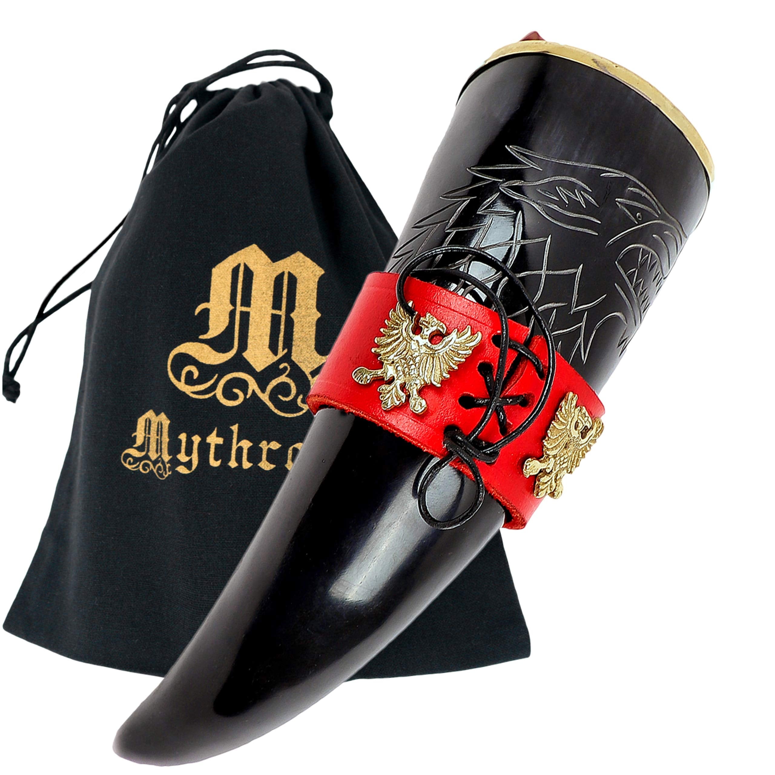 Mythrojan viking drinking horn 100% natural authentic ox horn with red ...