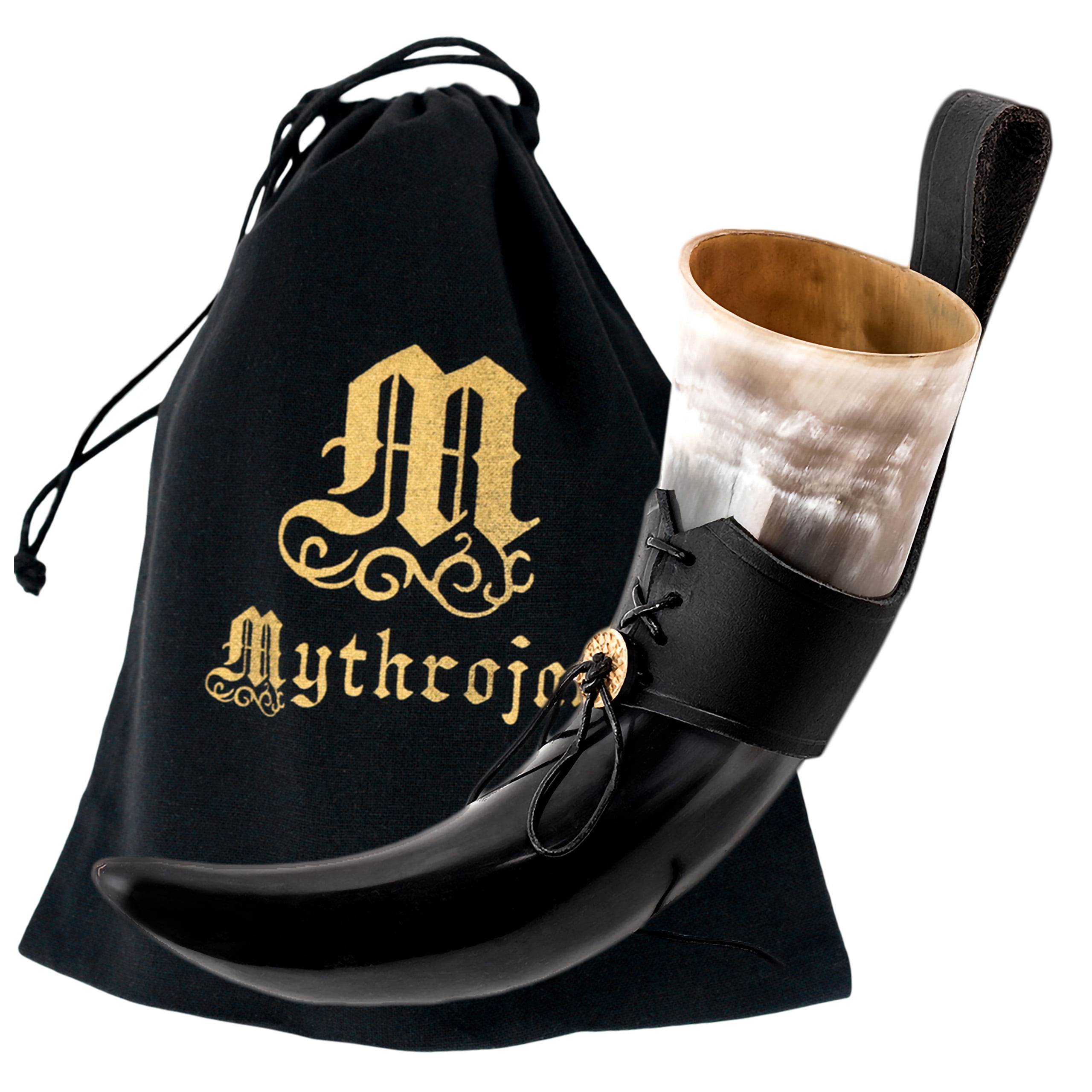 Mythrojan Viking Drinking Horn Black Medieval Beer Drinking Horn ...
