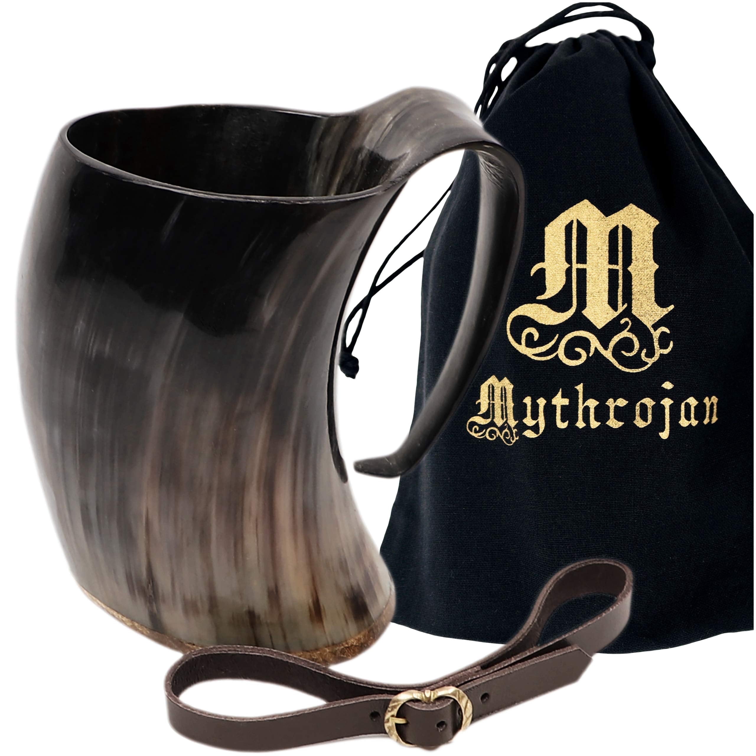Mythrojan Viking Drinking Horn Mug, Medieval Renaissance Cup, Leather ...