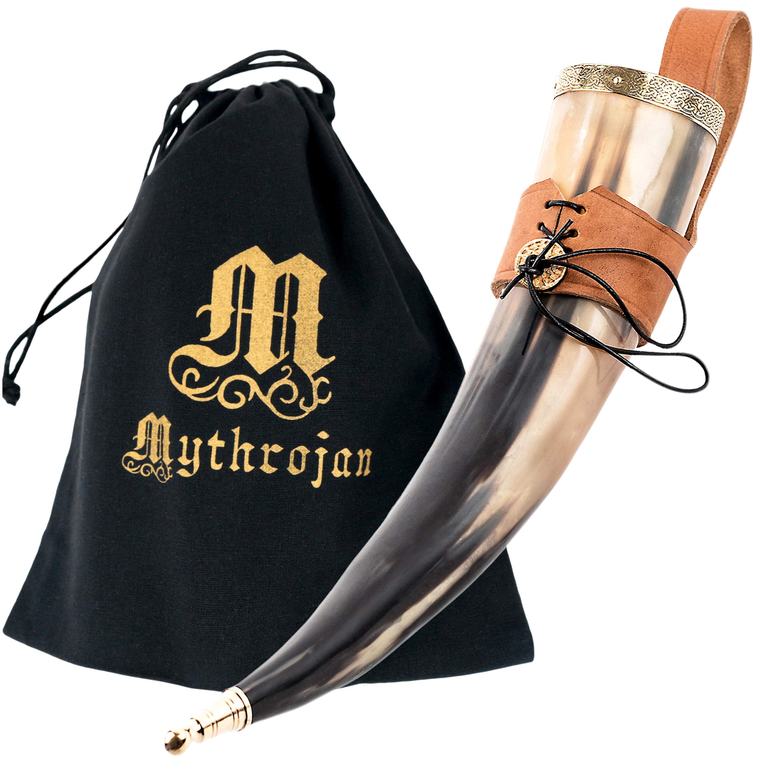 Mythrojan Viking Drinking Horn Mug with Brass Fitting Holder Capacity ...
