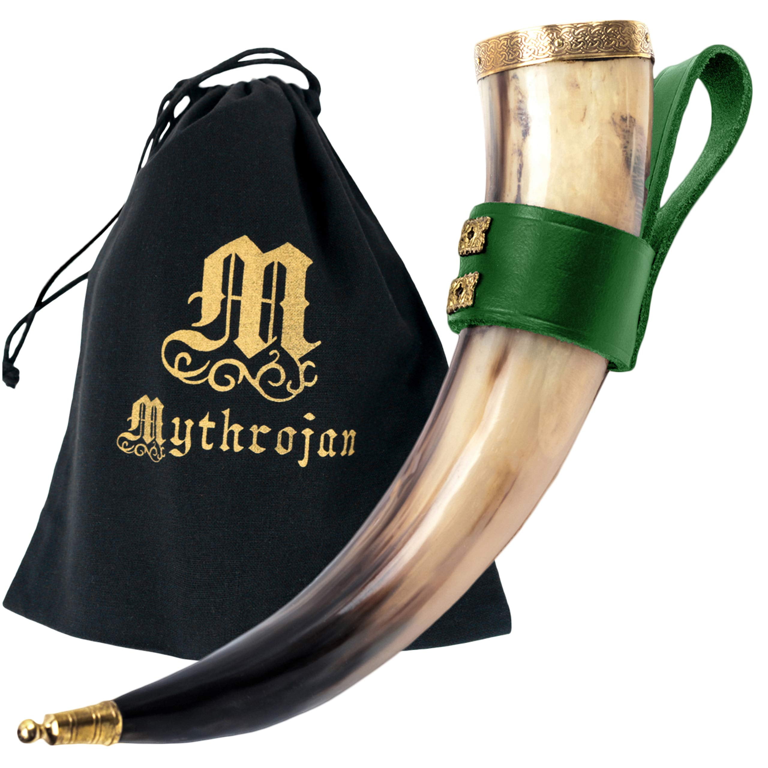 Mythrojan Viking Drinking Horn with Green Leather holder Authentic ...