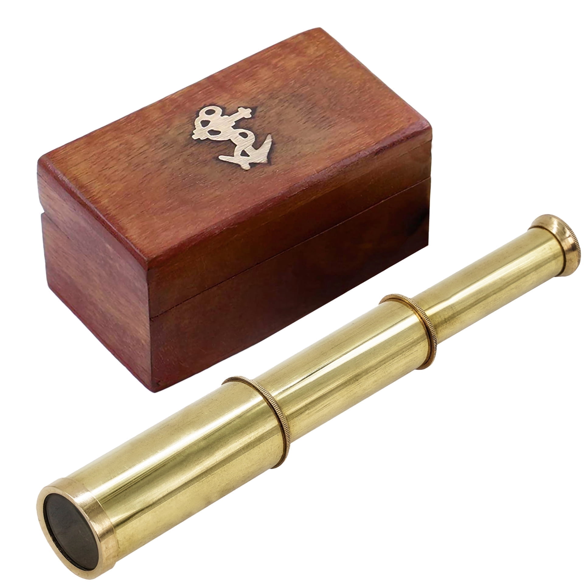 Mythrojan Vintage Telescope Brass Antique Spyglass with Acacia Wooden ...