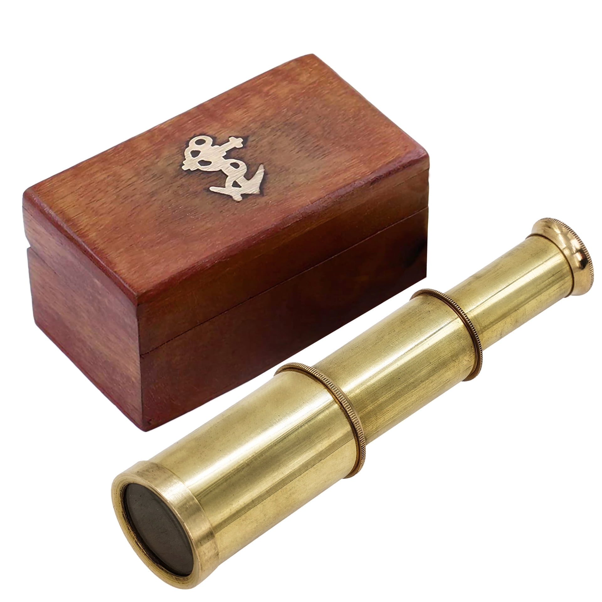Mythrojan Vintage Telescope Brass Spyglass with Acacia Wooden Box Mini ...