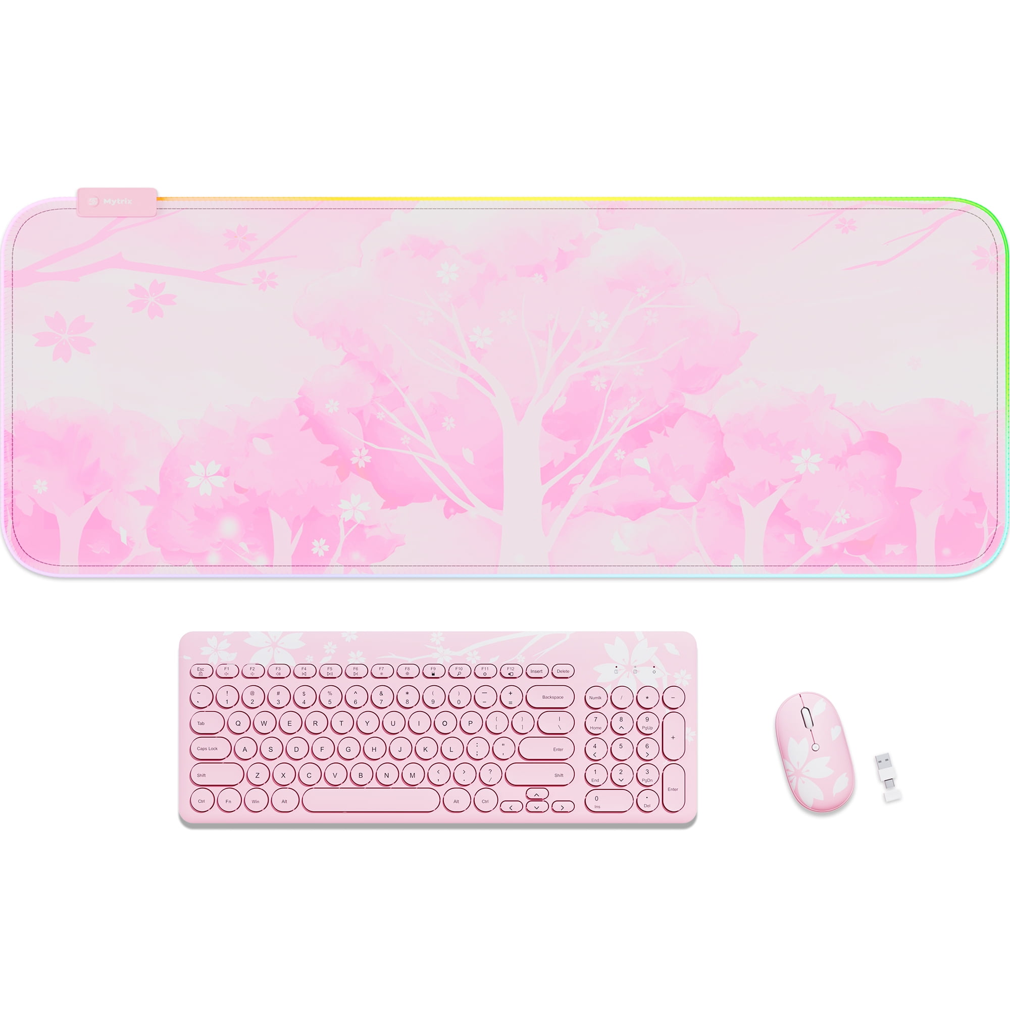 Mytrix Sakura Cherry Pink Wireless Keyboard Mouse Combo, 96 Keys and ...