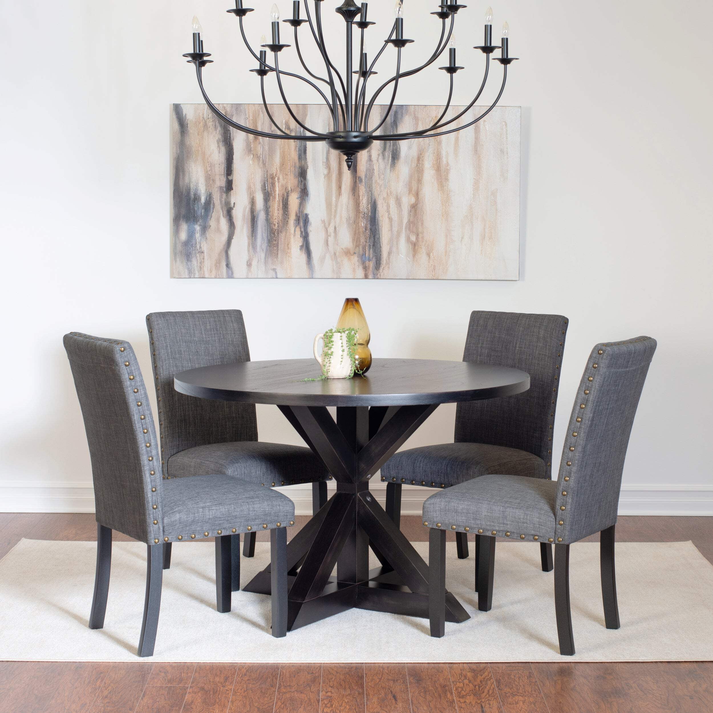 Mytzi 5 Piece Dining Set, Cross Buck Dining Table With 4 Stylish Chairs ...