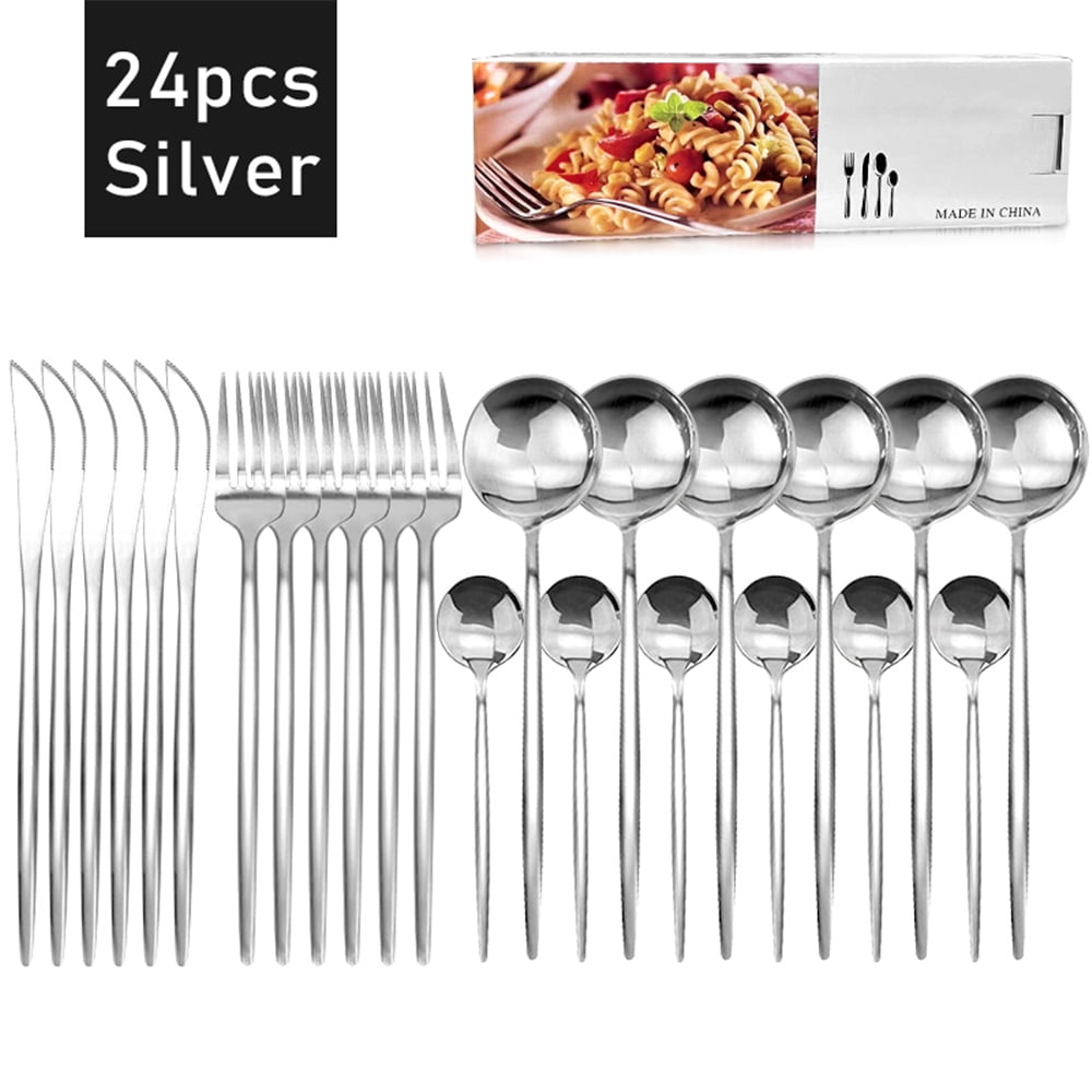 Myvit 304 Stainless Steel Silverware Set,24 Piece Flatware Set Service ...