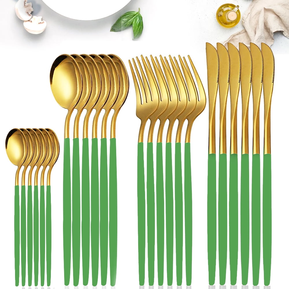 Myvit 304 Stainless Steel Silverware Set,24 Piece Flatware Set Service ...