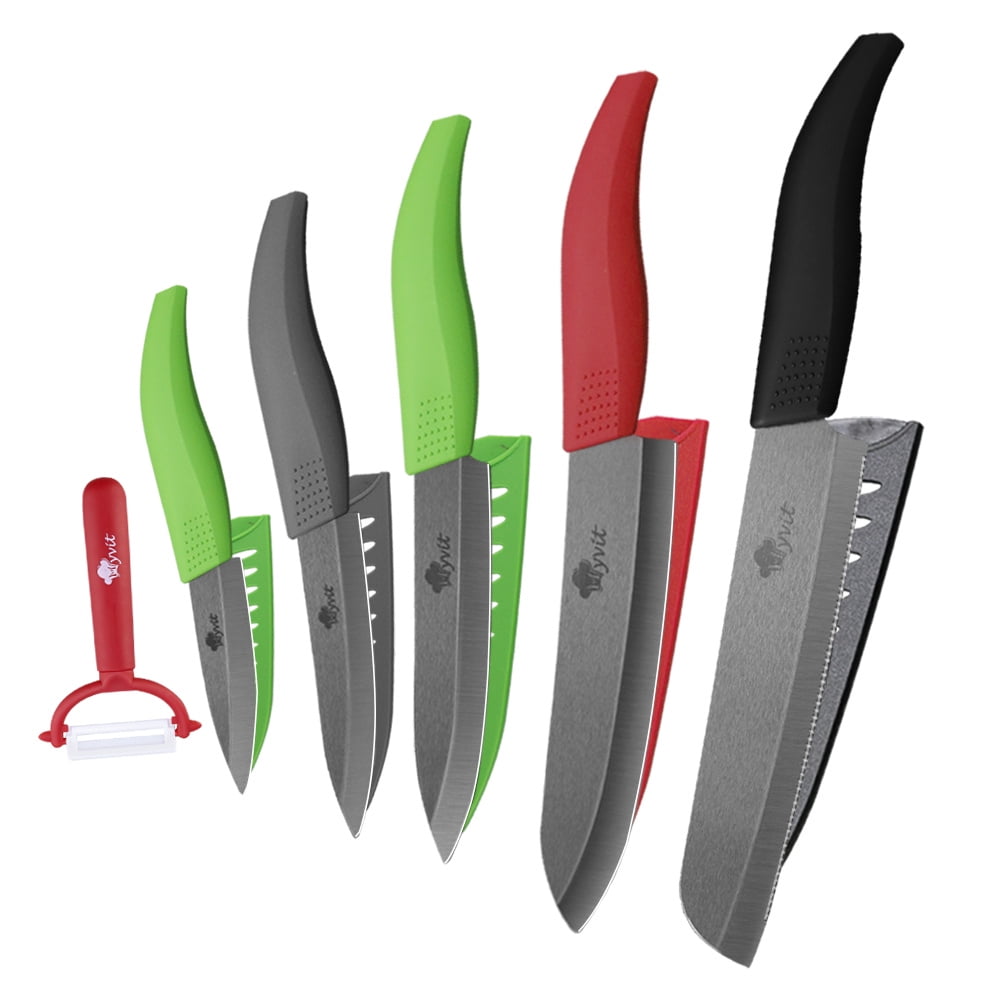 Myvit Ceramic Knife 6Pcs Set 6" Serrated Bread Sheath Covers Slicing ...