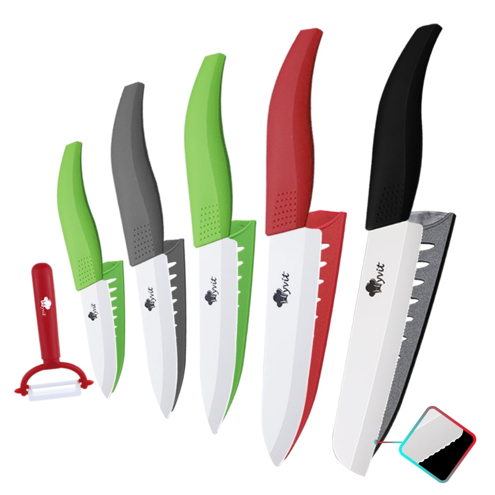 Myvit Ceramic Knife 6Pcs Set 6" Serrated Bread Sheath Covers Slicing ...